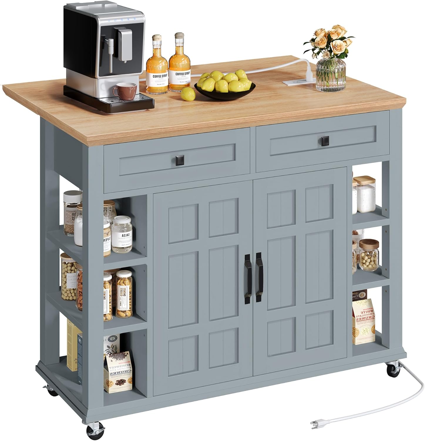 Amazon.com: DWVO Kitchen Island with Folding Drop Leaf & Power Outlet ...