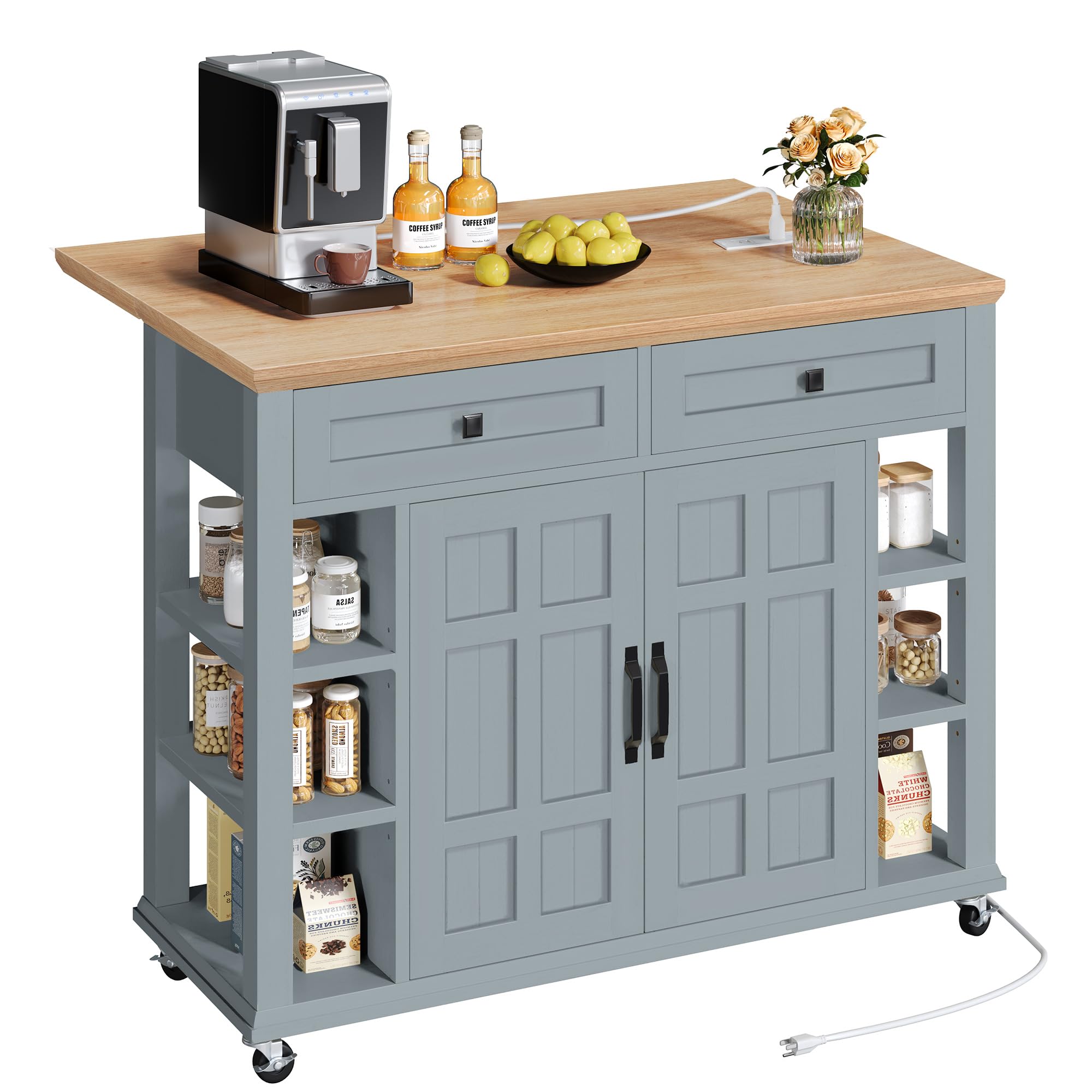 Amazon.com: DWVO Kitchen Island with Folding Drop Leaf & Power Outlet ...