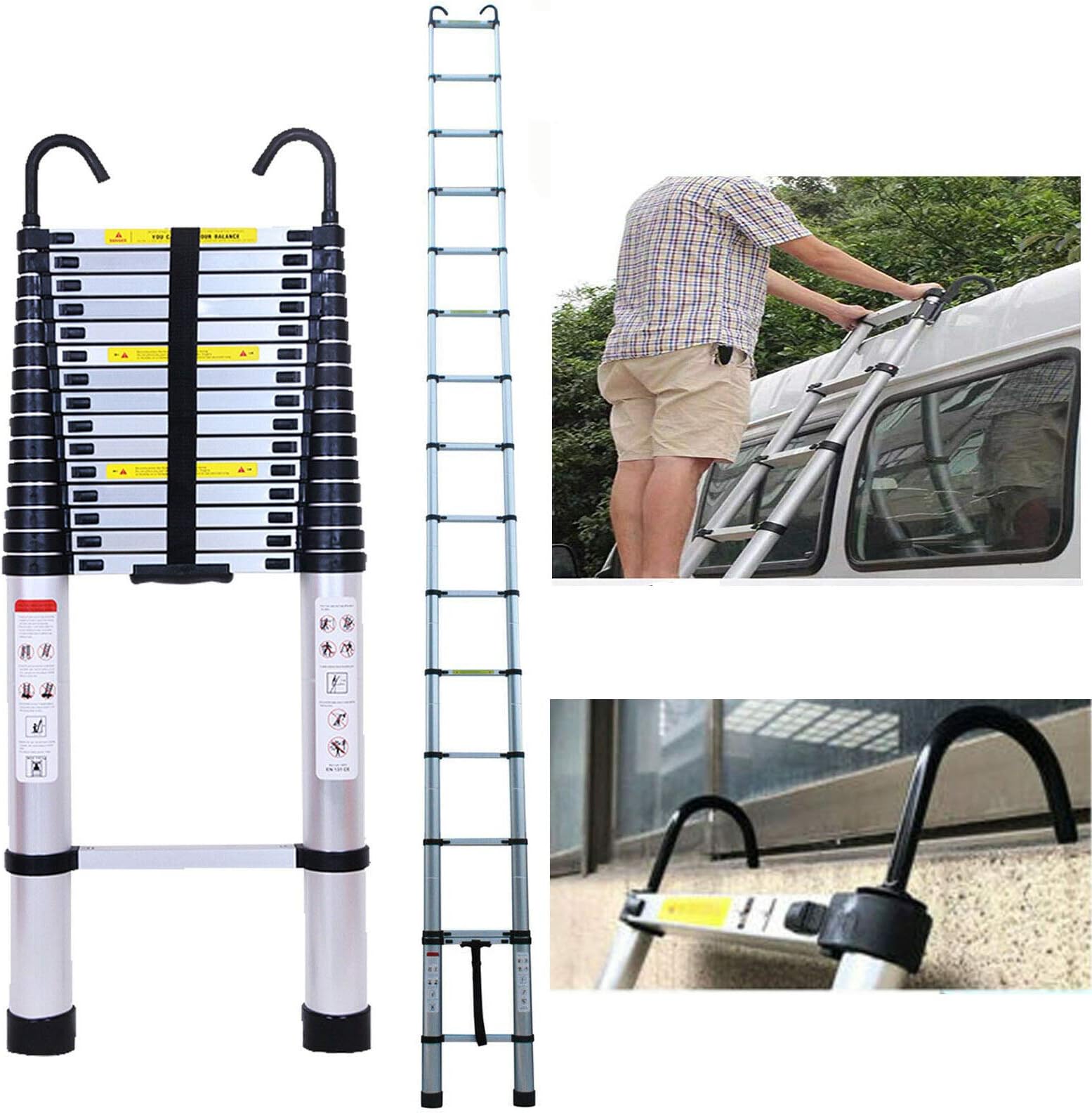 NAIMP 6.2M Extendable Aluminum Ladders, Folding Telescopic Extension (3 ...