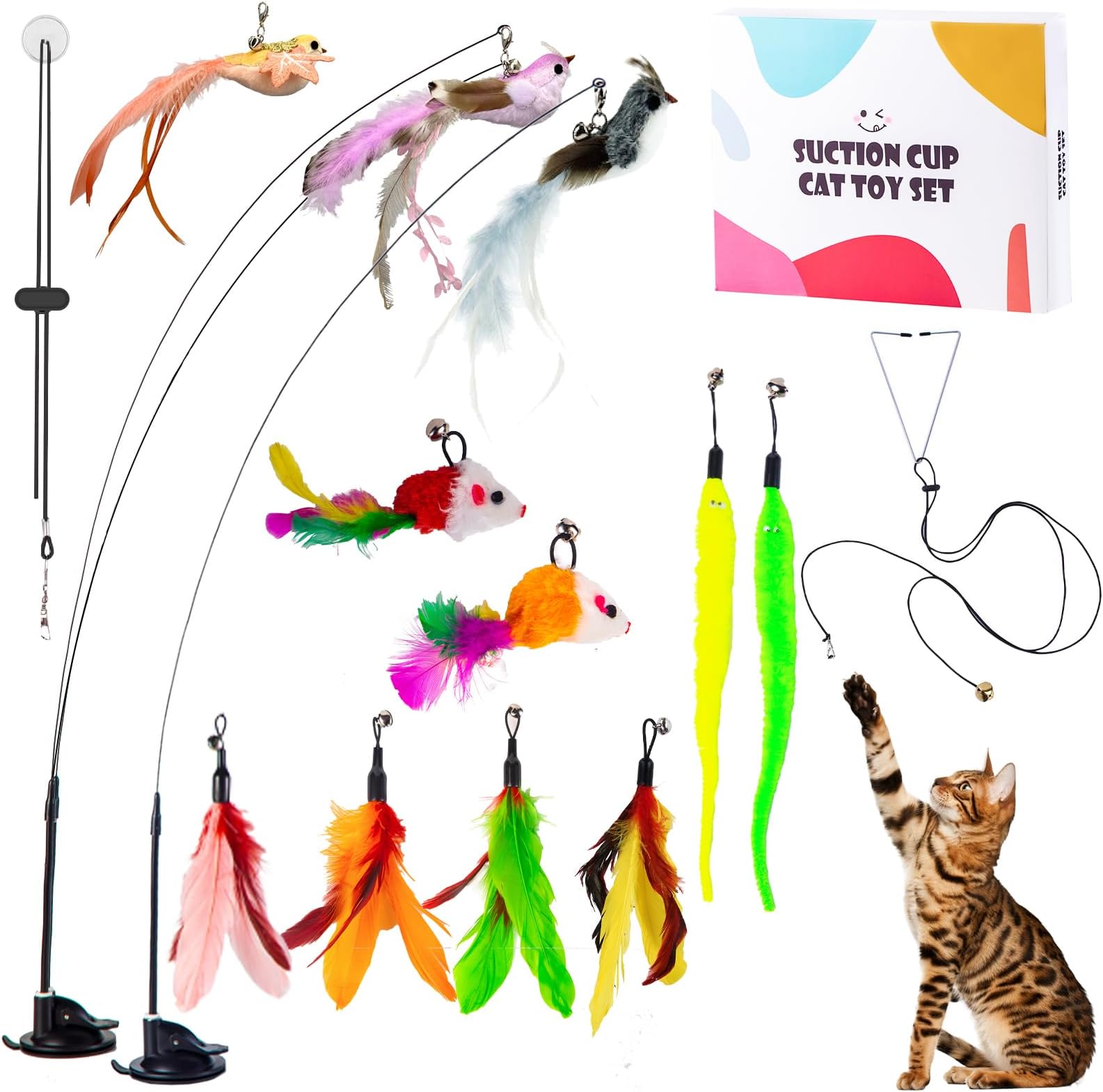 Amazon.com: Interactive Cat Toy Suction Cup Cat Bird Simulation Cat Toy ...