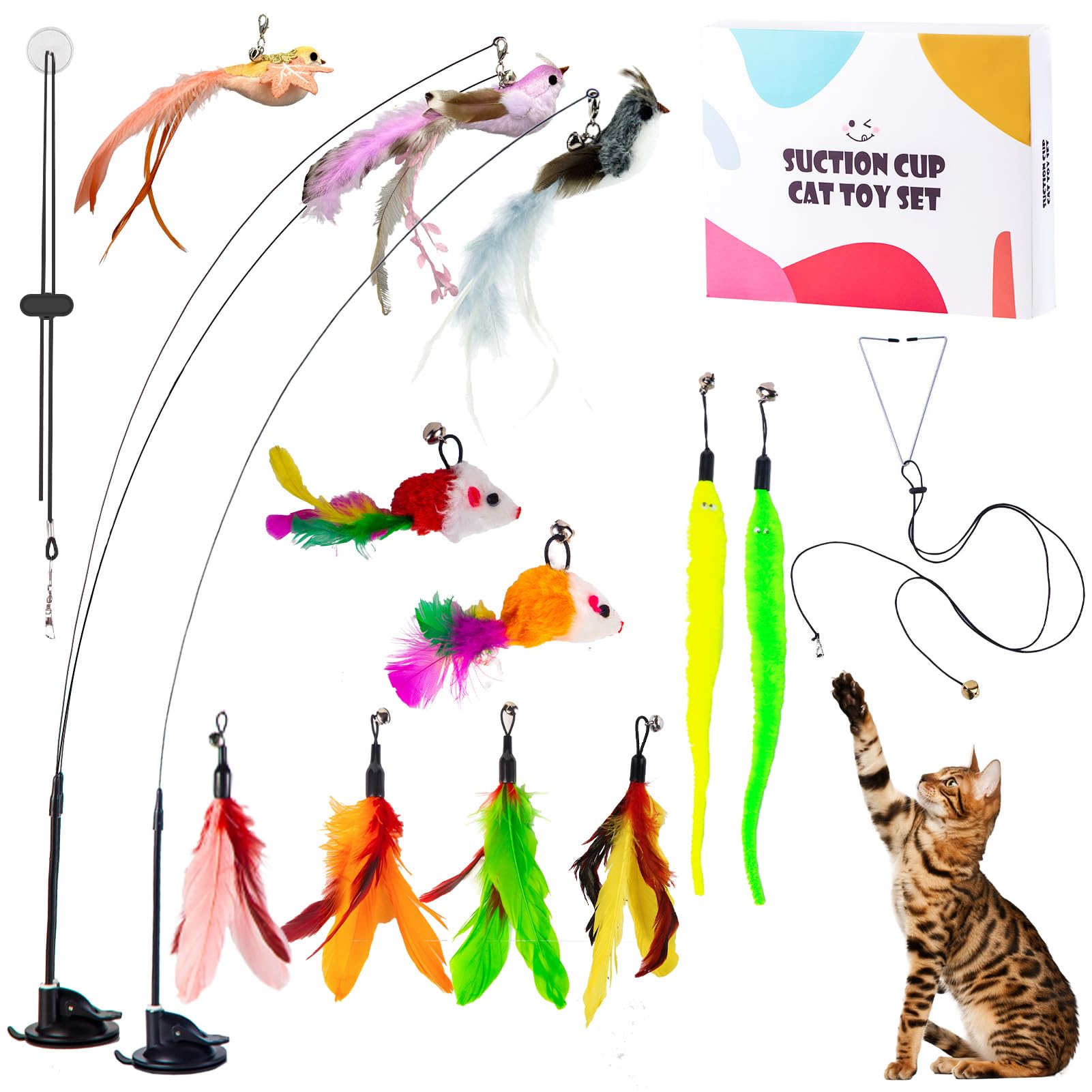 Amazon.com : Interactive Cat Toy Suction Cup Cat Bird Simulation Cat ...