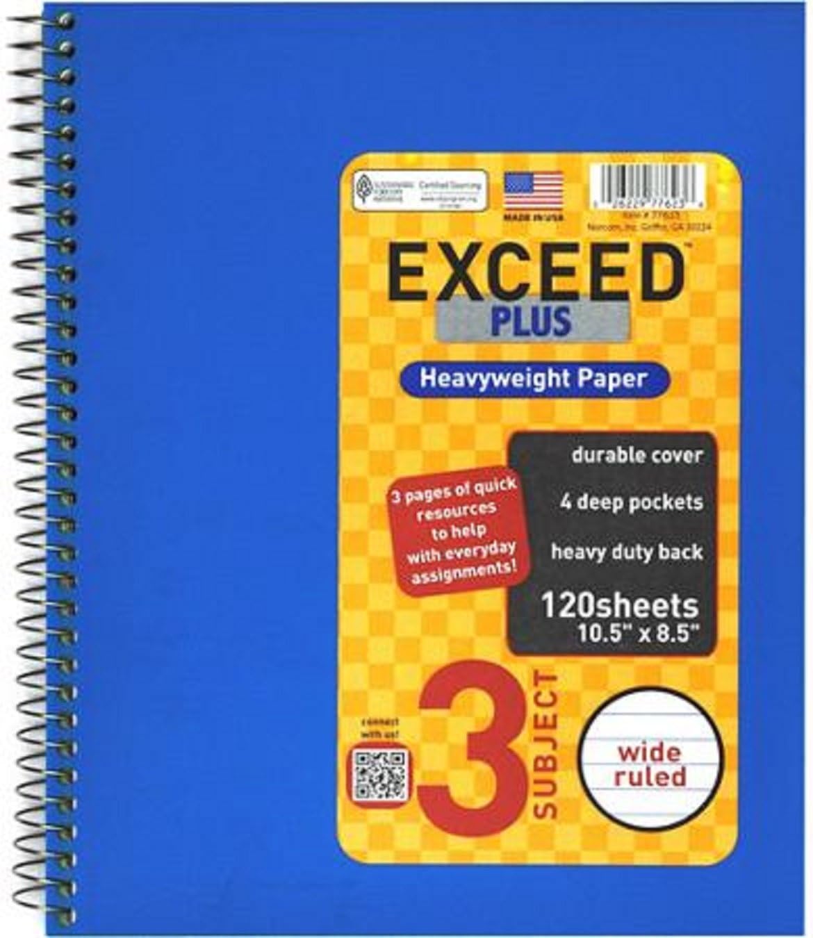 Amazon.com : Exceed Plus Heavyweight Paper 3 Subject Wide Ruled 120 ...