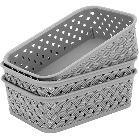 CadineUS 6-pack Grey Woven Plastic Storage Baskets, Organizing Bins ...
