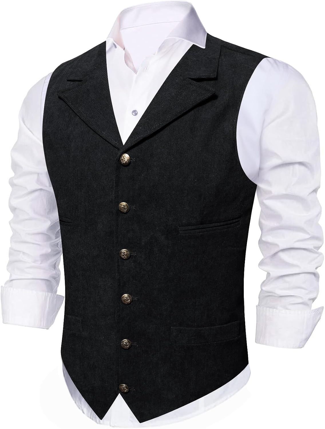 Barry.Wang Men's Corduroy Vest V-Neck Vintage Western Cowboy Waistcoat ...