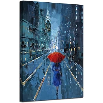 Amazon.com: Glife Decor Red Umbrella Art, New York City Couple with Red ...