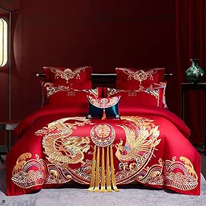 Amazon.com: Luxury Double Happiness Dragon and Phoenix Bird Embroidery ...