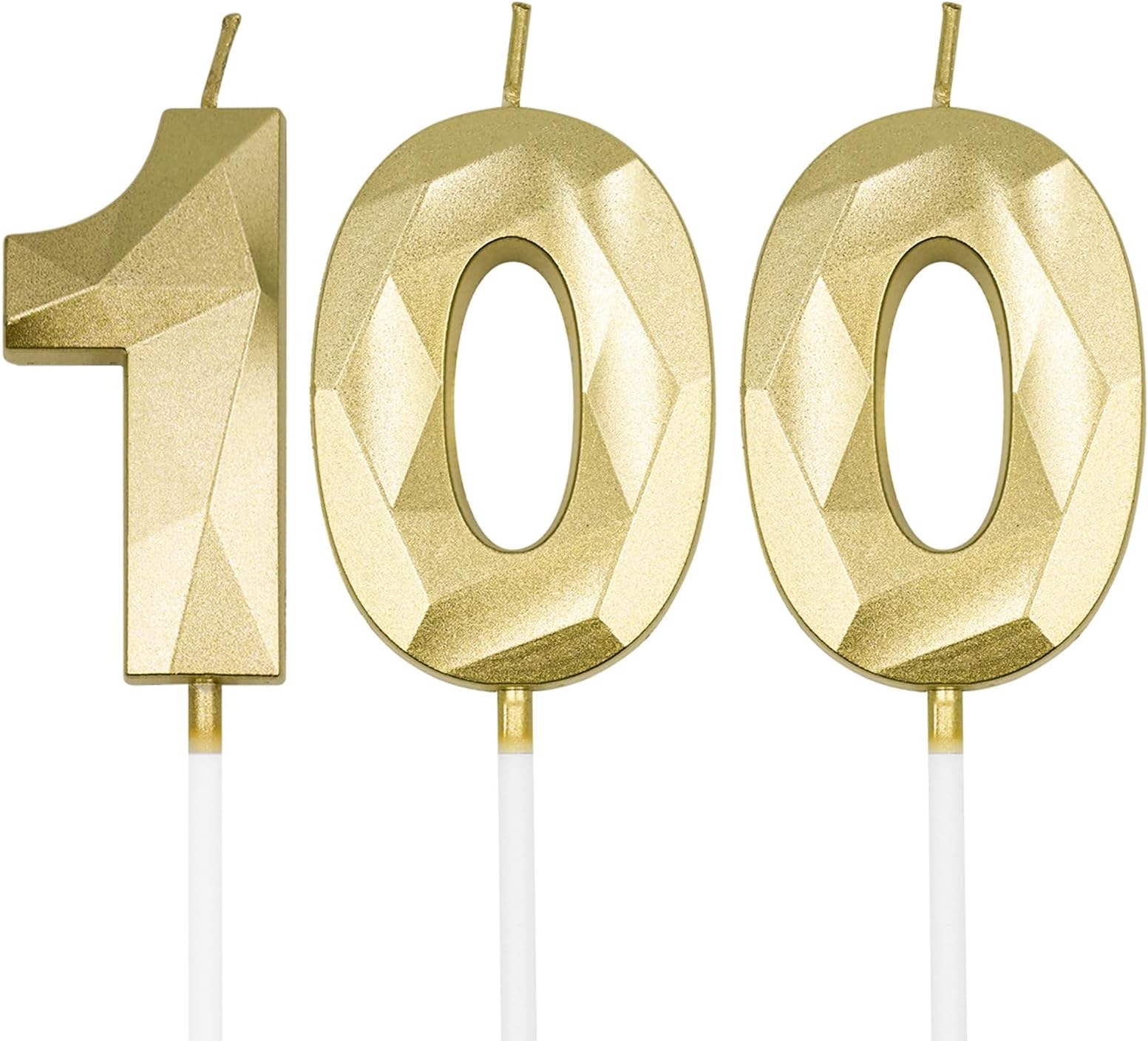 Amazon.com: 100th Birthday Candles for Cake, Gold Number 100 3D Diamond ...