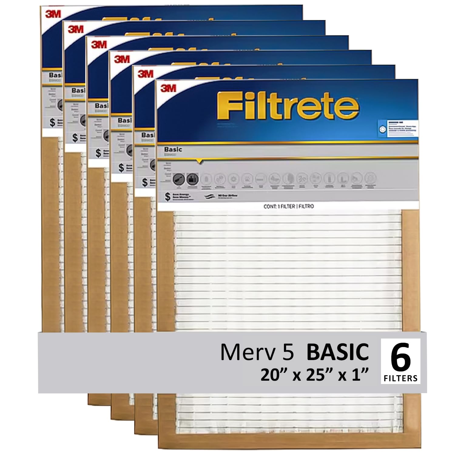 Filtrete 20x25x1 Air Filter, 3M MERV 5 HVAC AC Furnace Filter ...