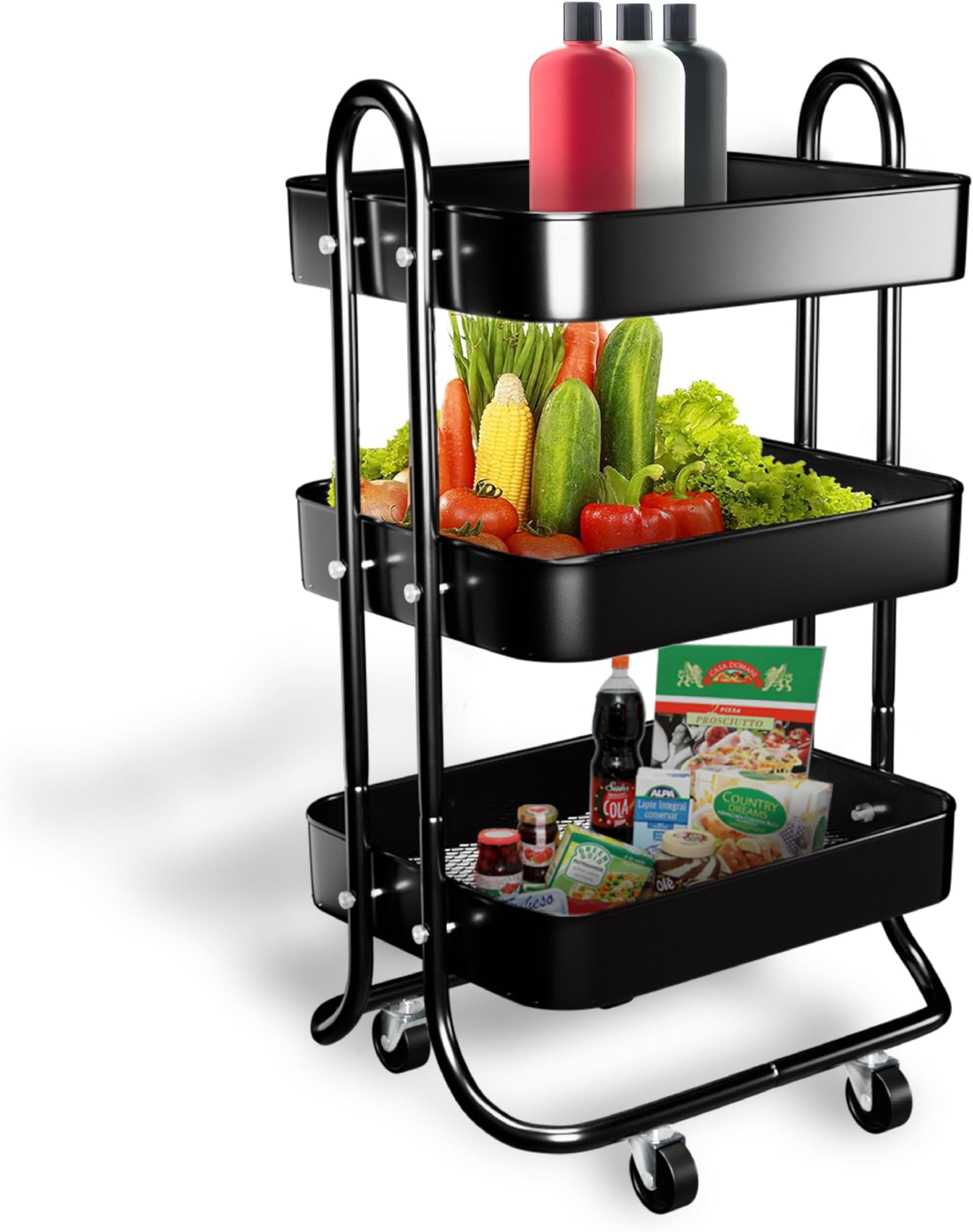 Amazon.com: Moralza Rolling Carts with Wheels - 3 Tier Rolling Cart 360 ...