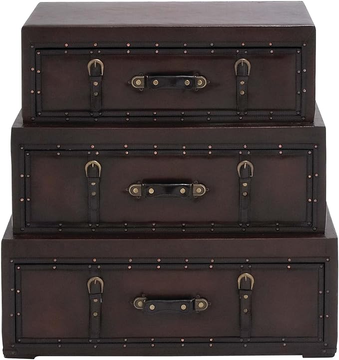 Amazon.com: Deco 79 Wood Room Chest Vintage Faux Leather Storage ...