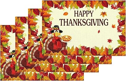 Amazon.com: Thanksgiving Placemats Set of 4, Turkey Placemats for Party ...