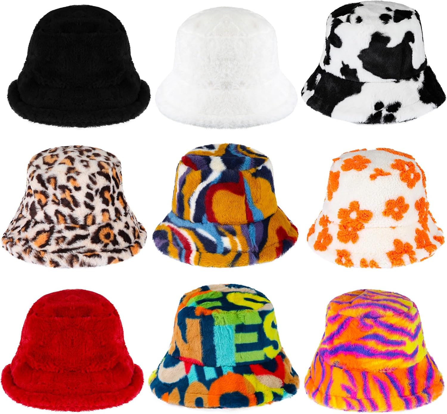 Ramede 9 Pcs Fur Fuzzy Furry Bucket Hat Winter Faux Warm Soft Fluffy ...