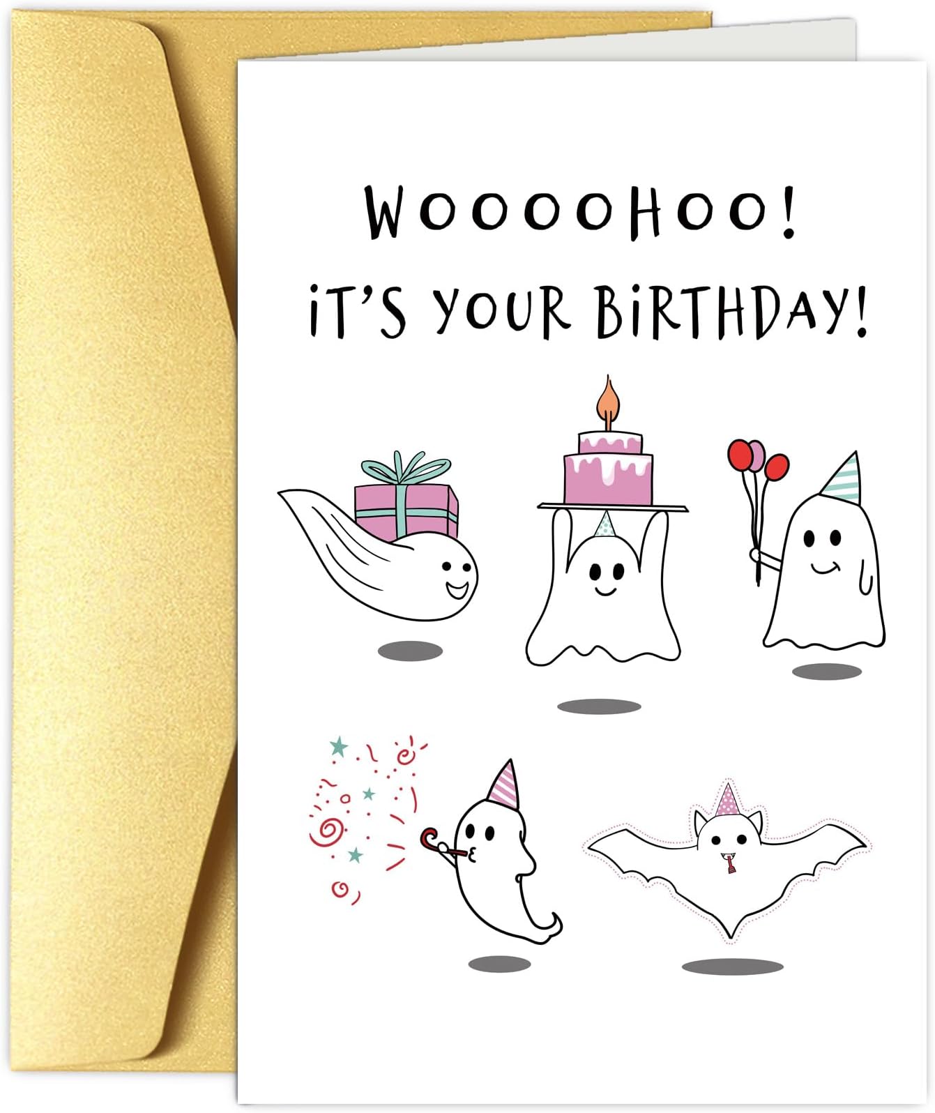 Amazon.com : Obbyidk Funny Ghost Birthday Card for Men Women, Cute ...