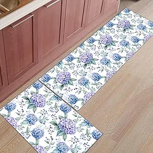 Amazon.com: Floral Kitchen Rugs Sets of 2, Hydrangea Eucalyptus Leaves ...