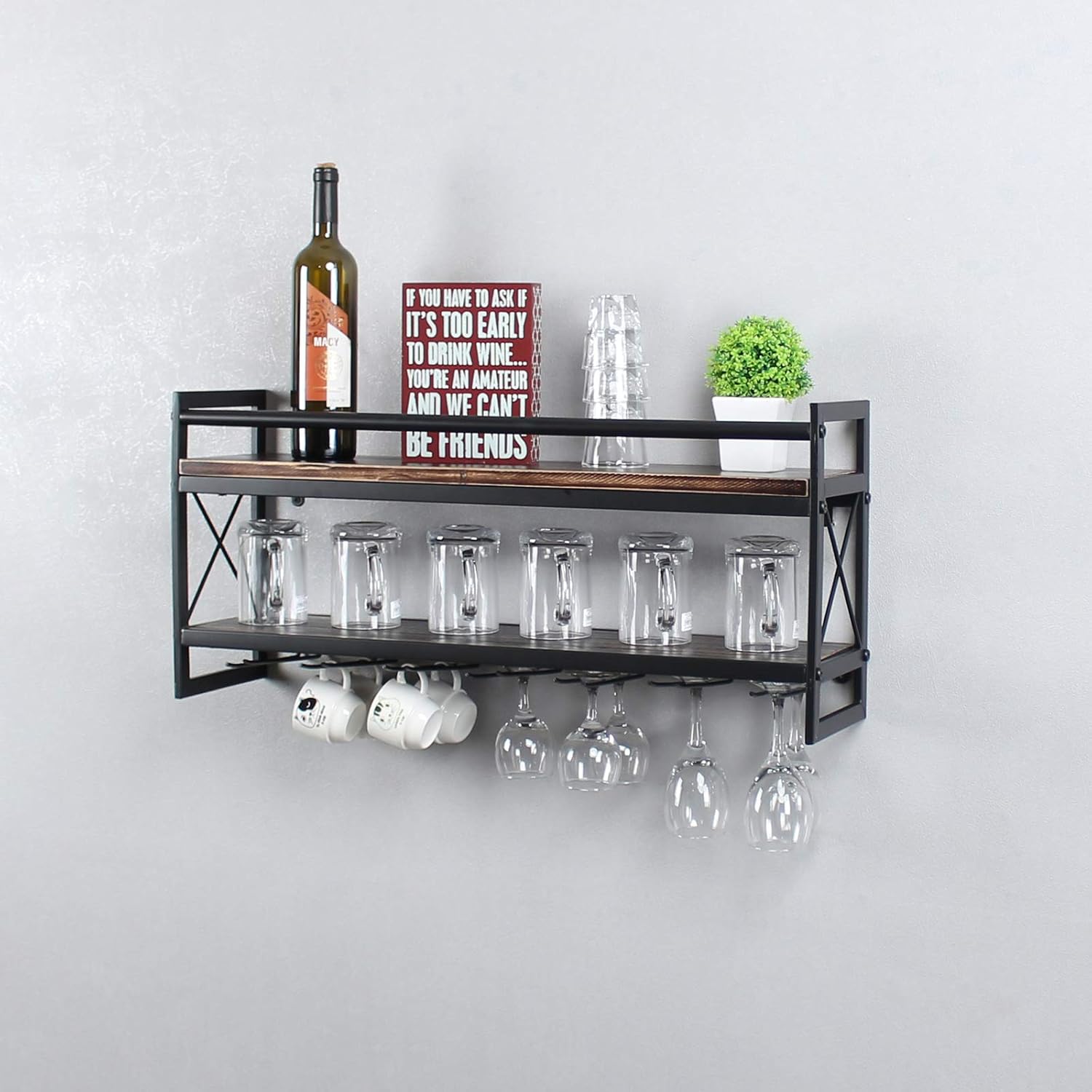 Amazon.com: OISSIO Industrial Stemware Rack,Wine Rack Wall Mounted with ...