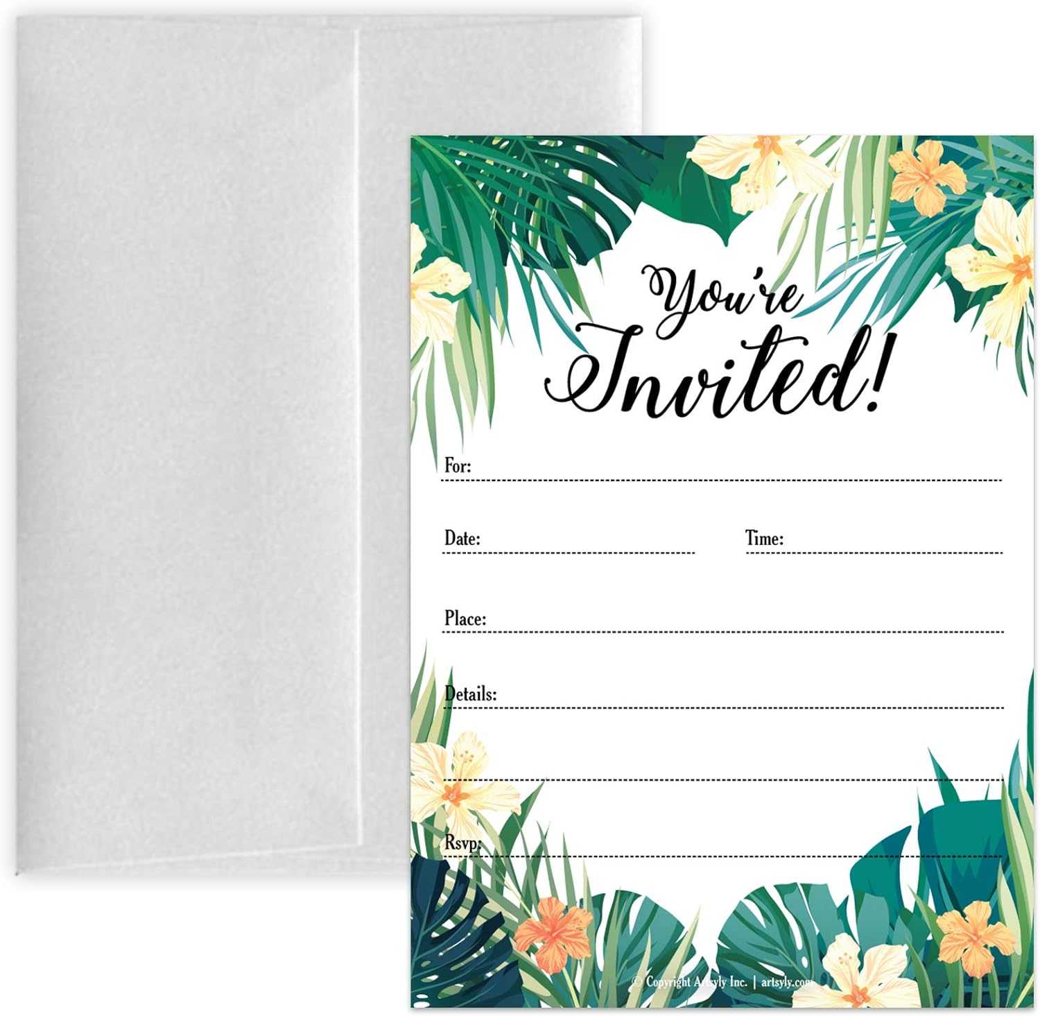 Amazon.com : Set of 25 Fill-In Blank Tropical Party Invitations with ...