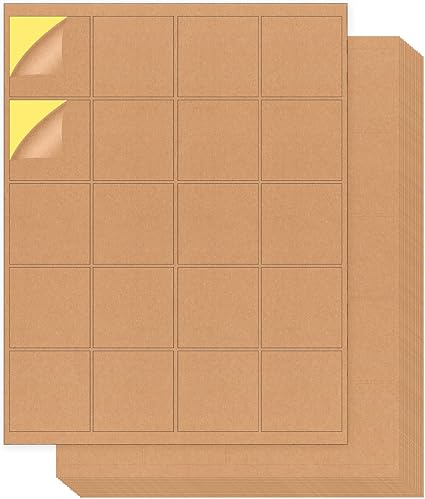 20 Sheets 8.5”x11” Kraft Brown Paper Labels Stickers 400 Square Labels ...