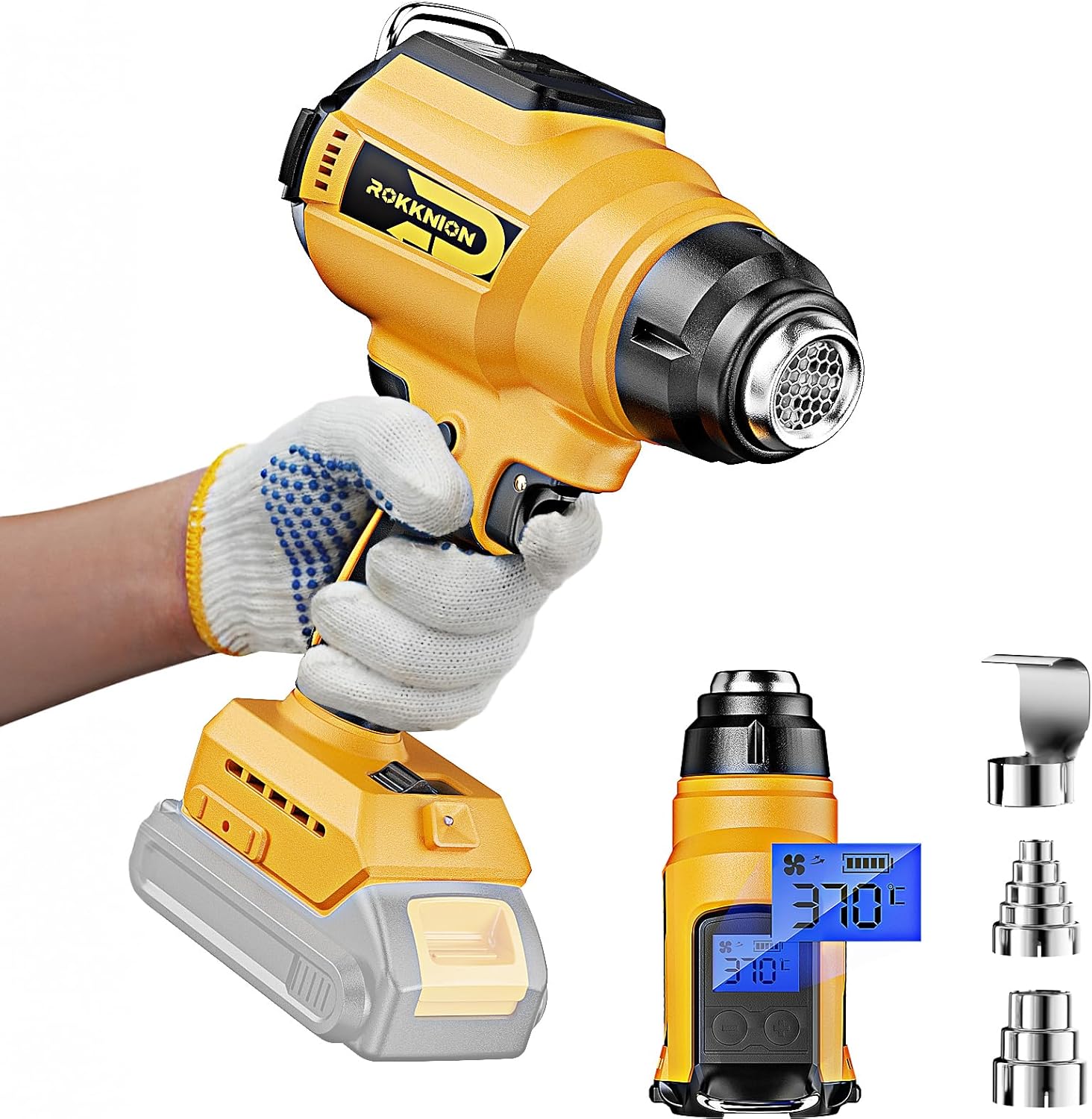 ROKKNION Cordless Heat Gun for Dewalt 20v Battery, Heat Gun with LCD ...
