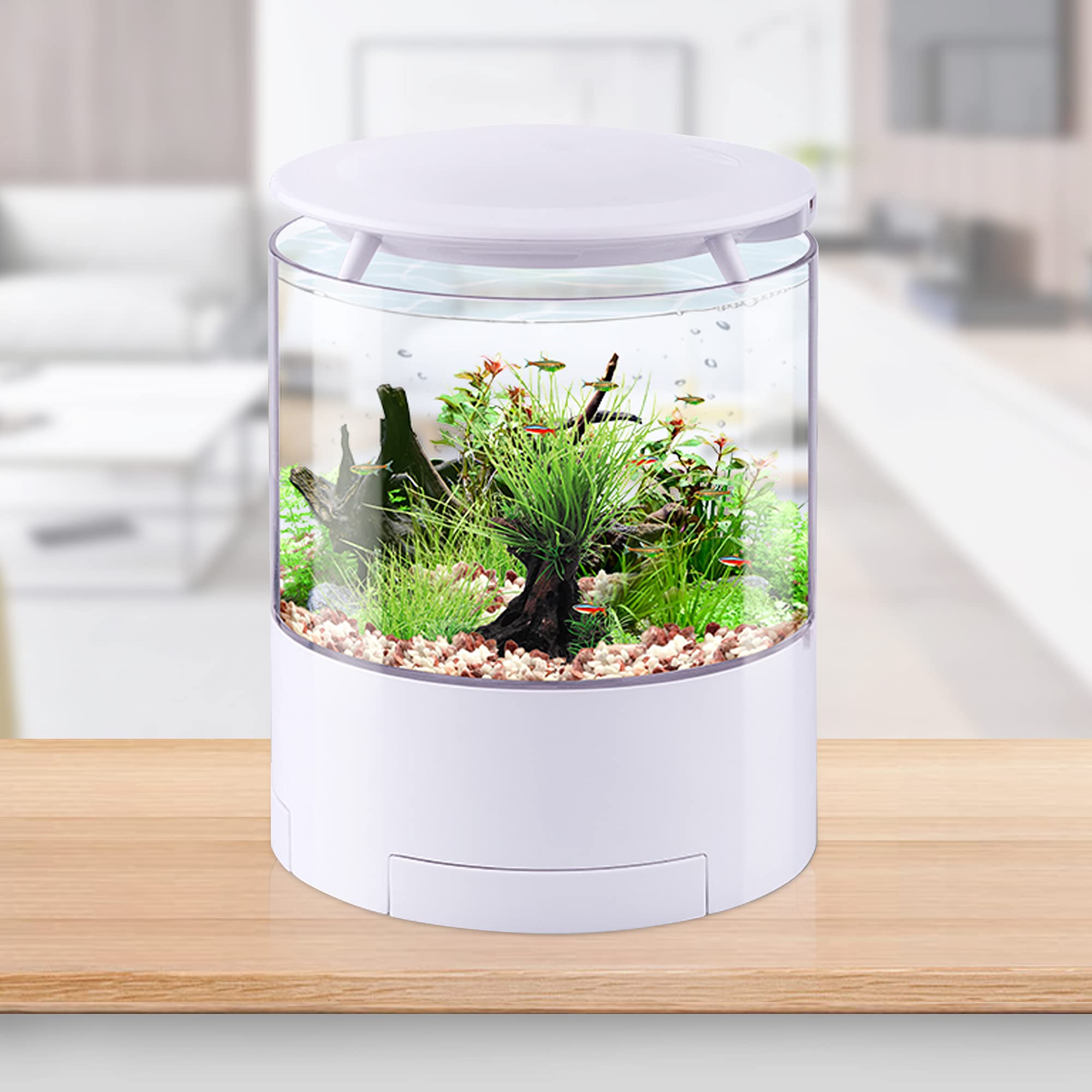 AMOSIJOY 1.7 Gallon Betta Fish Tank, 360 Desktop Aquarium Kit ...