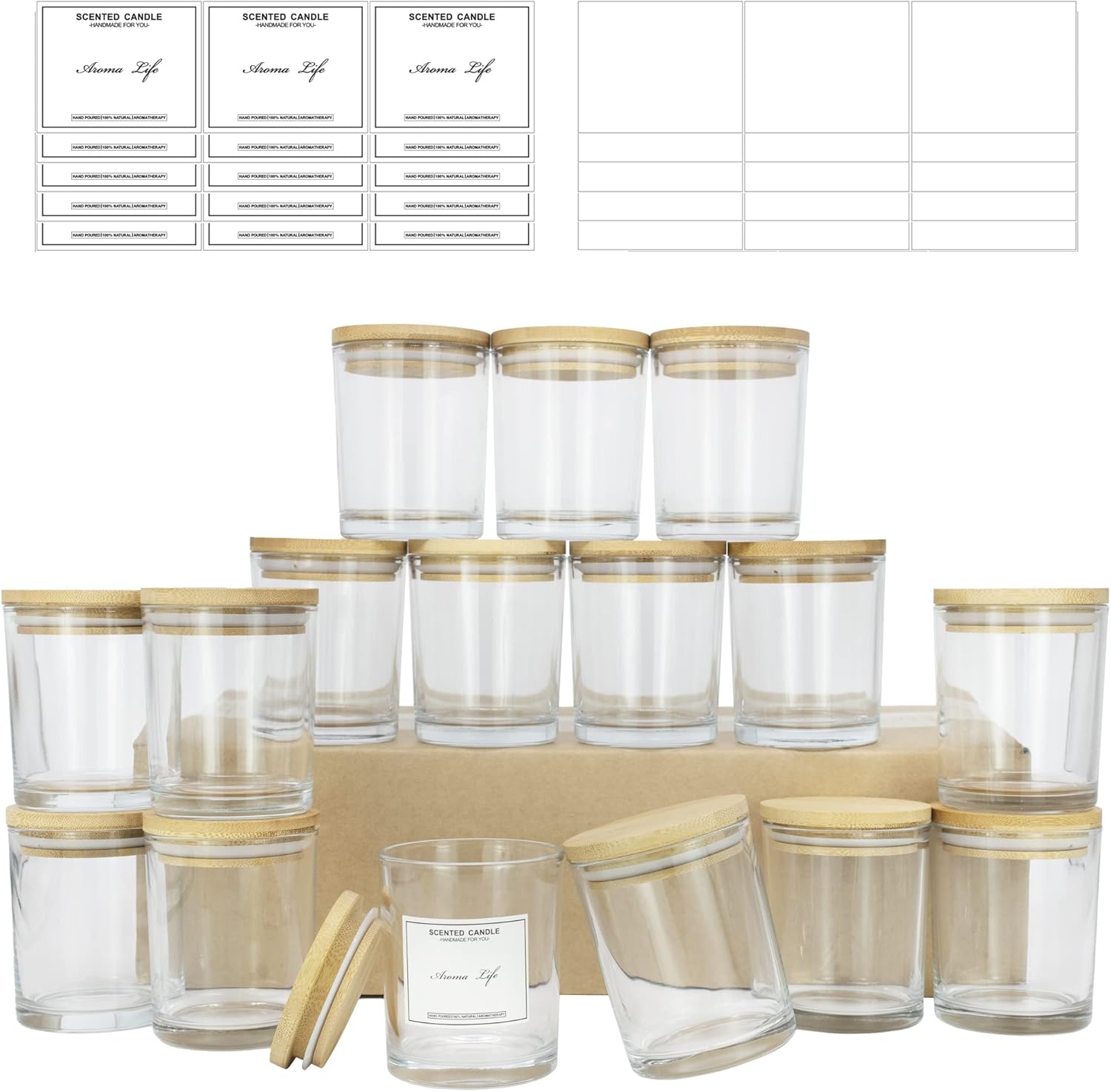 Amazon.com: 15pack, 7oz Thickened Glass Candle Jars with Bamboo Lids ...