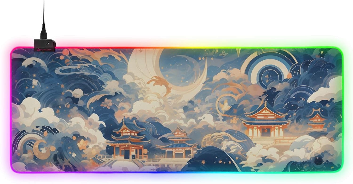 Amazon.com: NFMILI Moon Stars Clouds RGB Mousepad Led Mouse Pad, Large ...