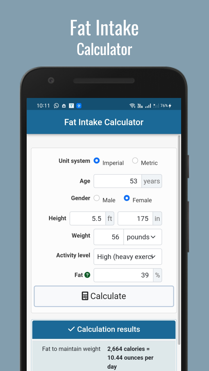 Fat Intake Calculator - App on Amazon Appstore