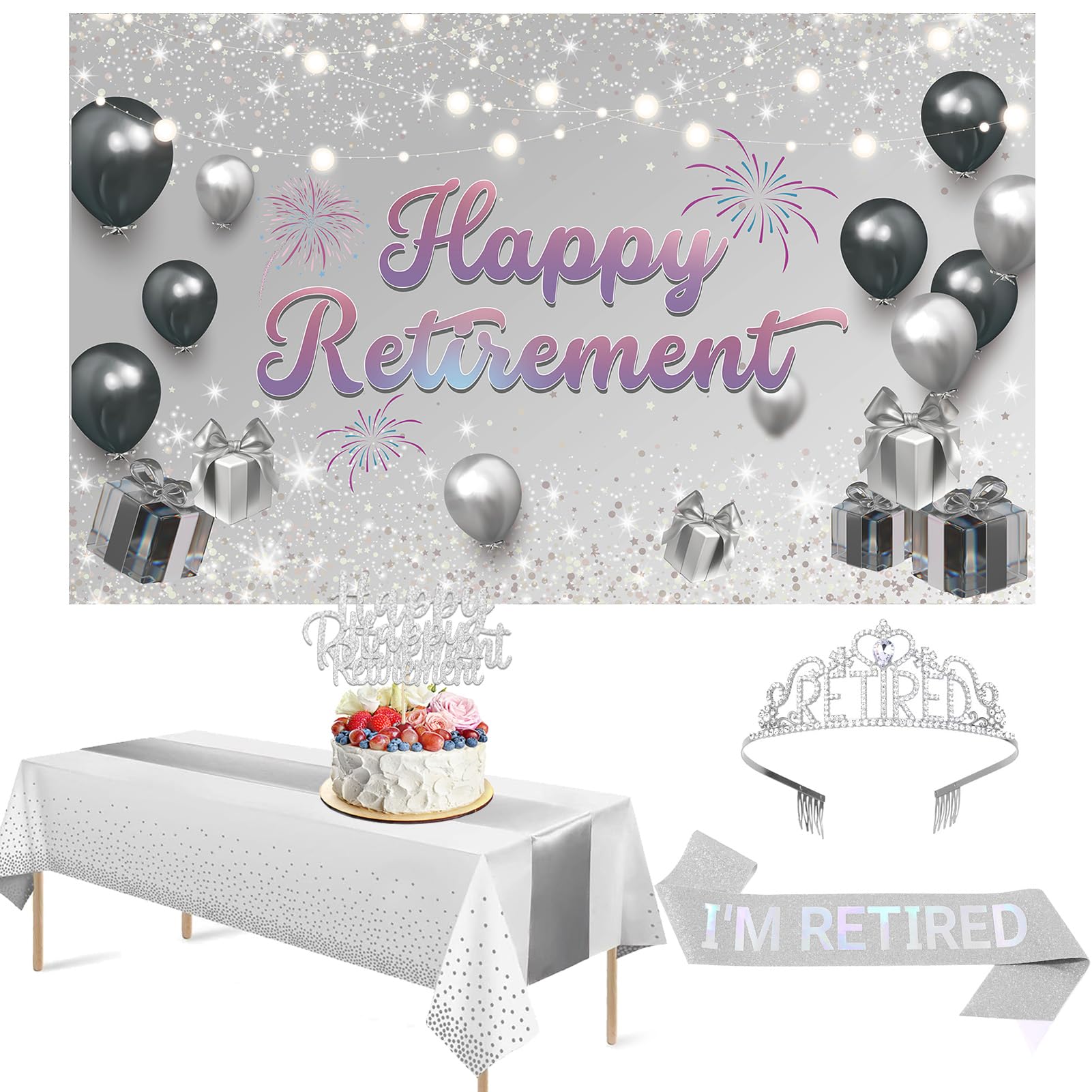 Amazon.com: Crenics Silver Retirement Party Decorations for Women ...
