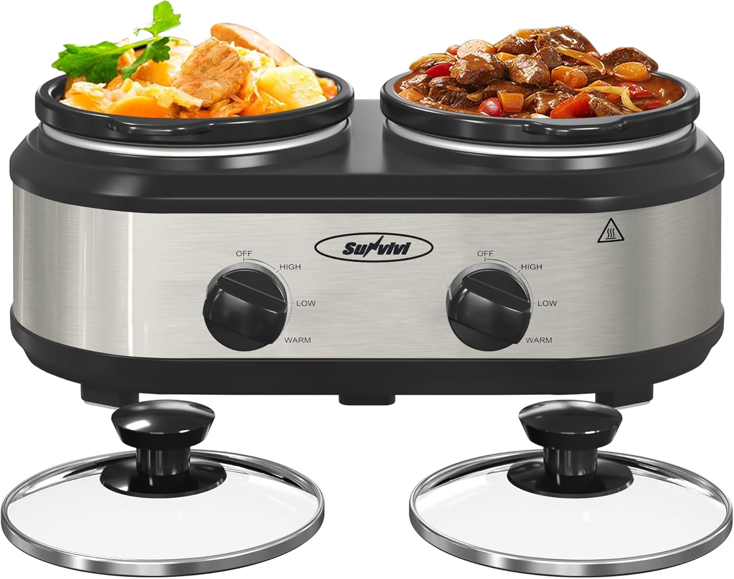 Amazon.com: Sunvivi Dual Slow Cooker, Buffet Server & Warmer with 2 ...