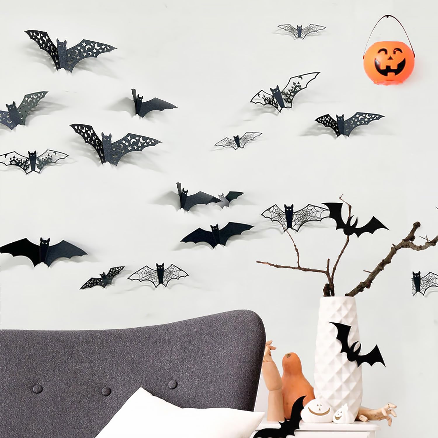Amazon.com: 24Pcs Halloween Bats Decorations Hollow Out Bats Wall Decor ...