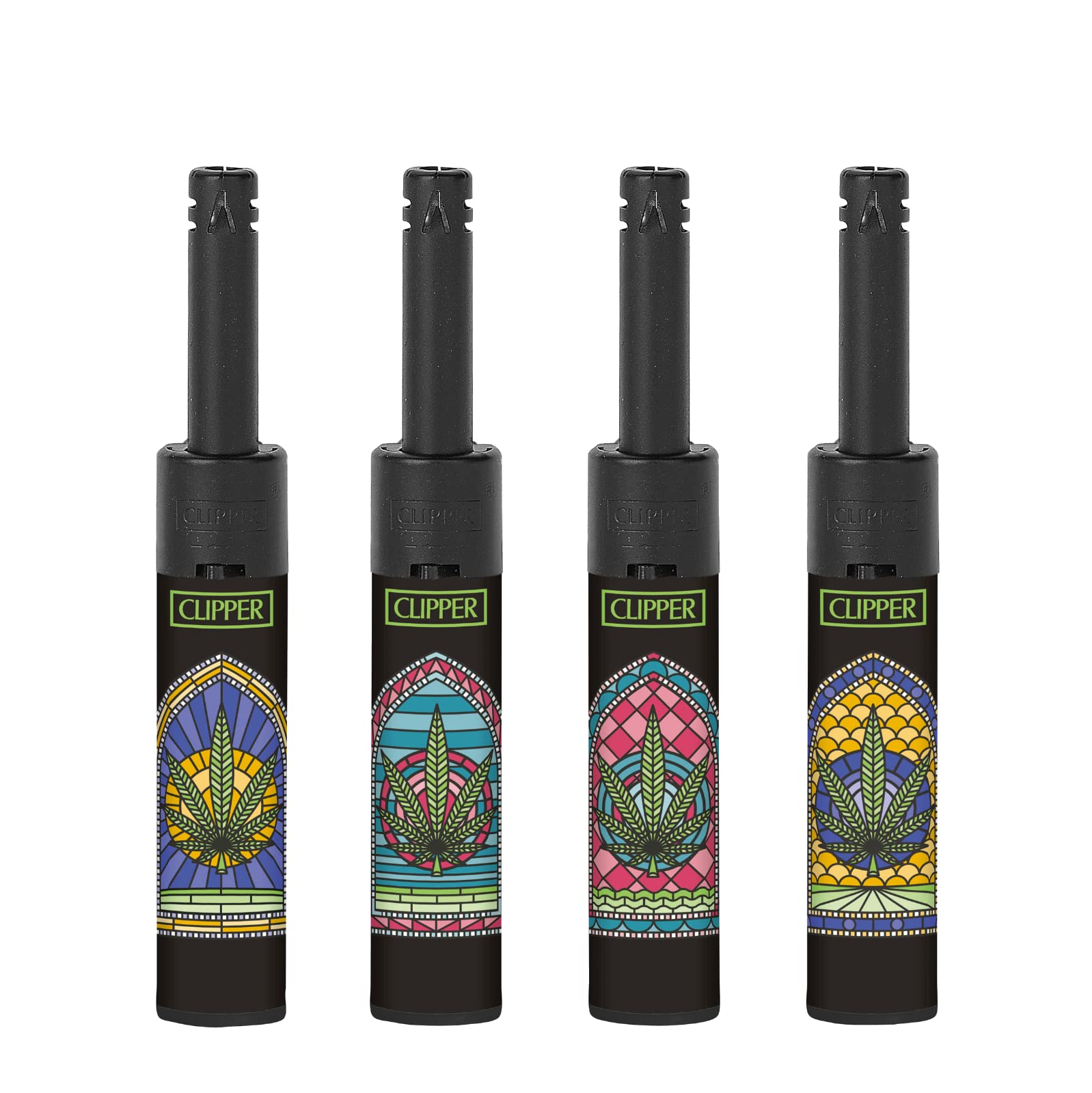 4 X Clipper Mini Tube lighter -SACRED WEED- MINI TUBE BLACK TOP COLOUR ...