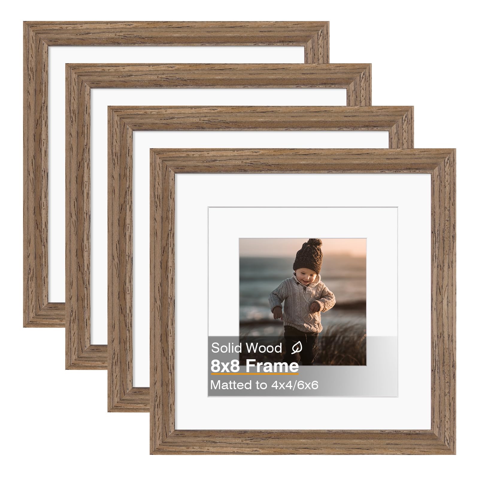 Snapklik.com : KINLINK 8x8 Picture Frame, Brown Square Solid Wood ...