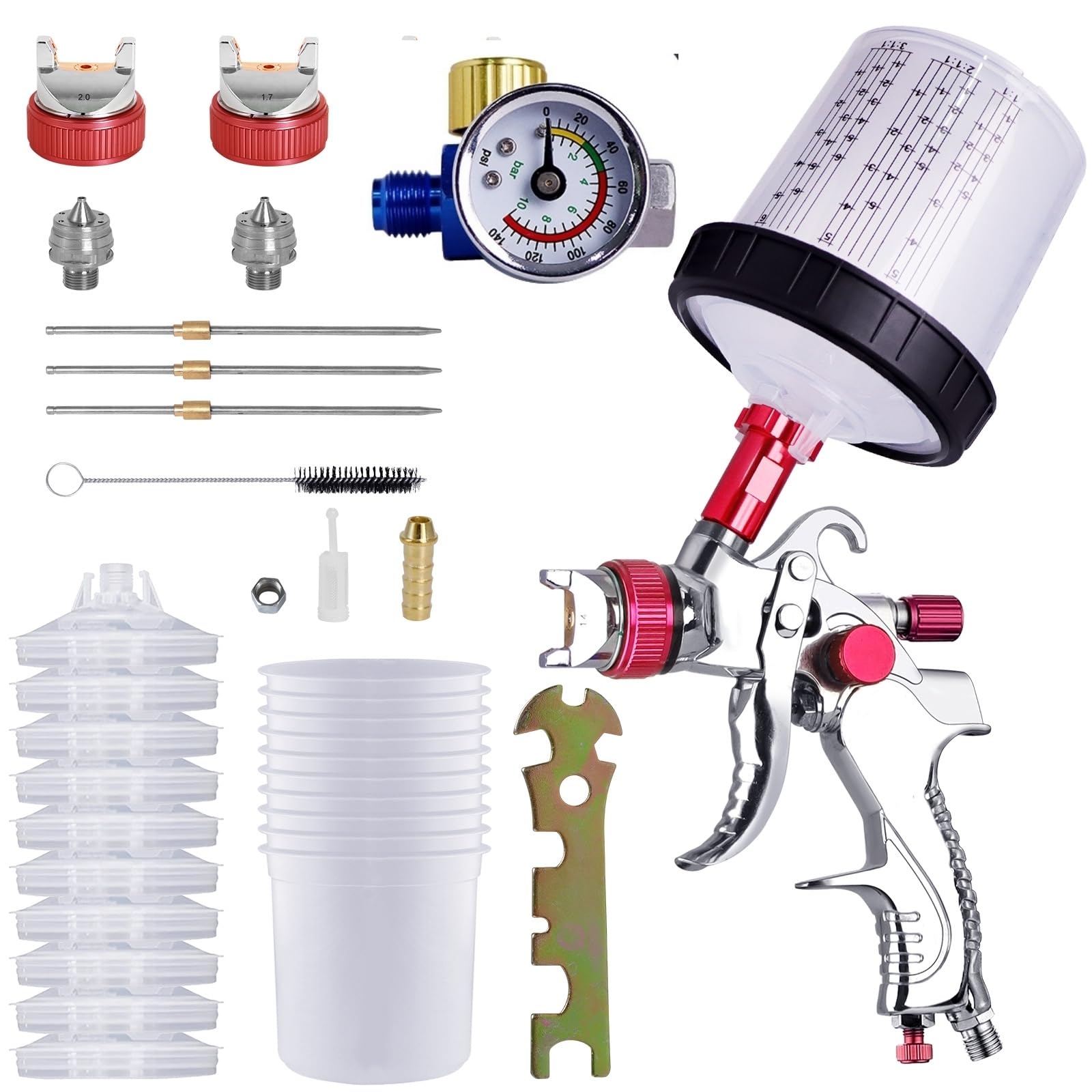 HVLP Spray Gun Kit - Paint Gun Kit - with 10 Mixing Cups, 1.4/1.7/2mm 3 ...