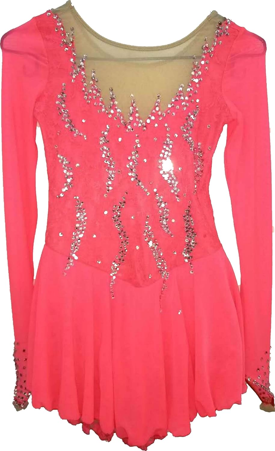 Amazon.com: Custom Ice Skating Dress Pink Adult Beaded Competition ...
