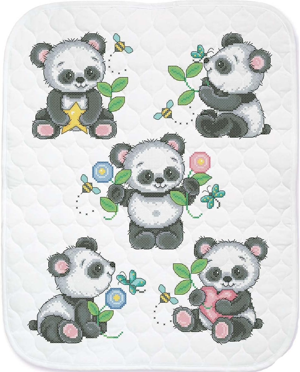 Amazon.com: Herrschners Playful Pandas Quilt Stamped Cross-Stitch Kit
