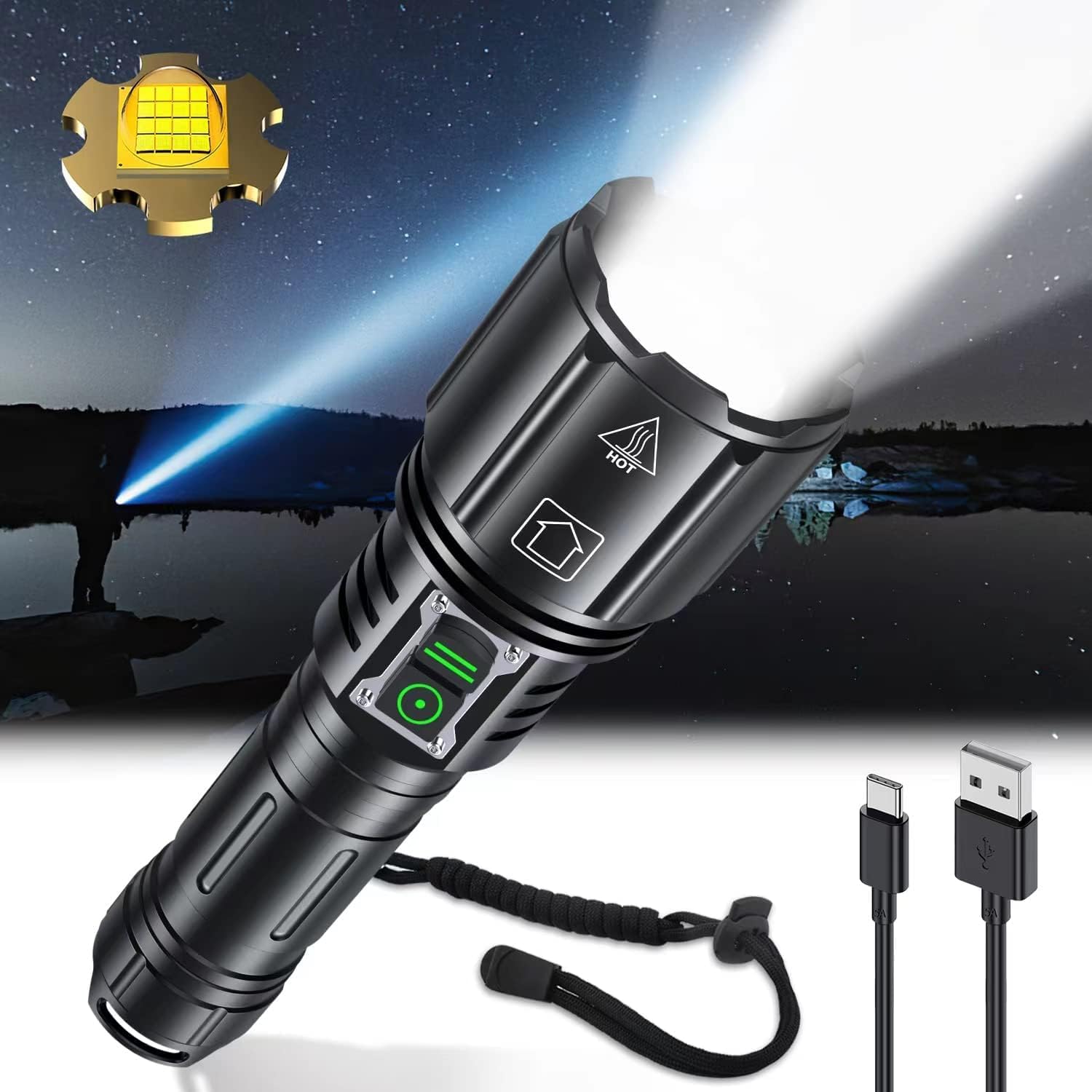 ULTRAFIRE High Lumens Rechargeable Flashlight with Holster, UFB26 and ...