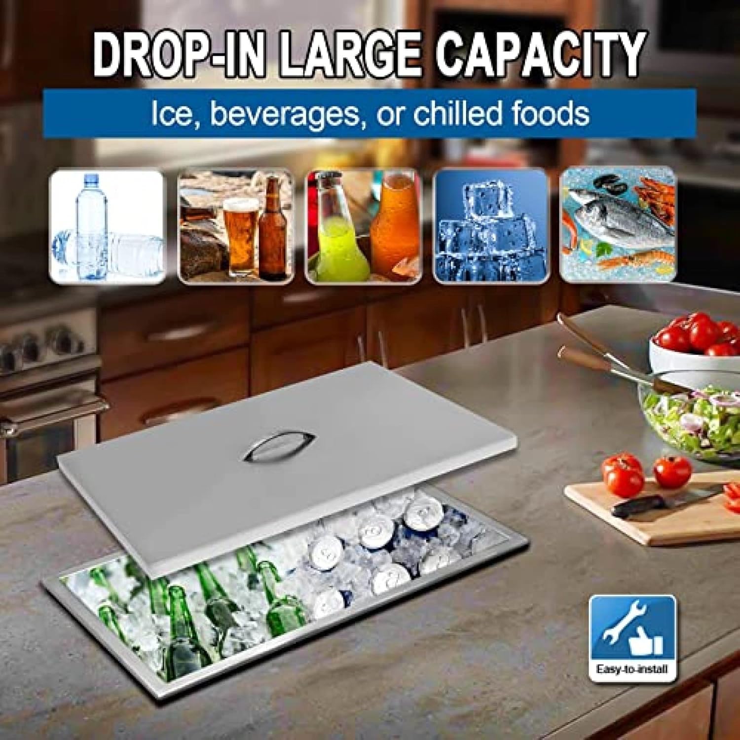 Drop In Ice Chest With Cover Stainless Steel Ice Cooler Included Drain ...