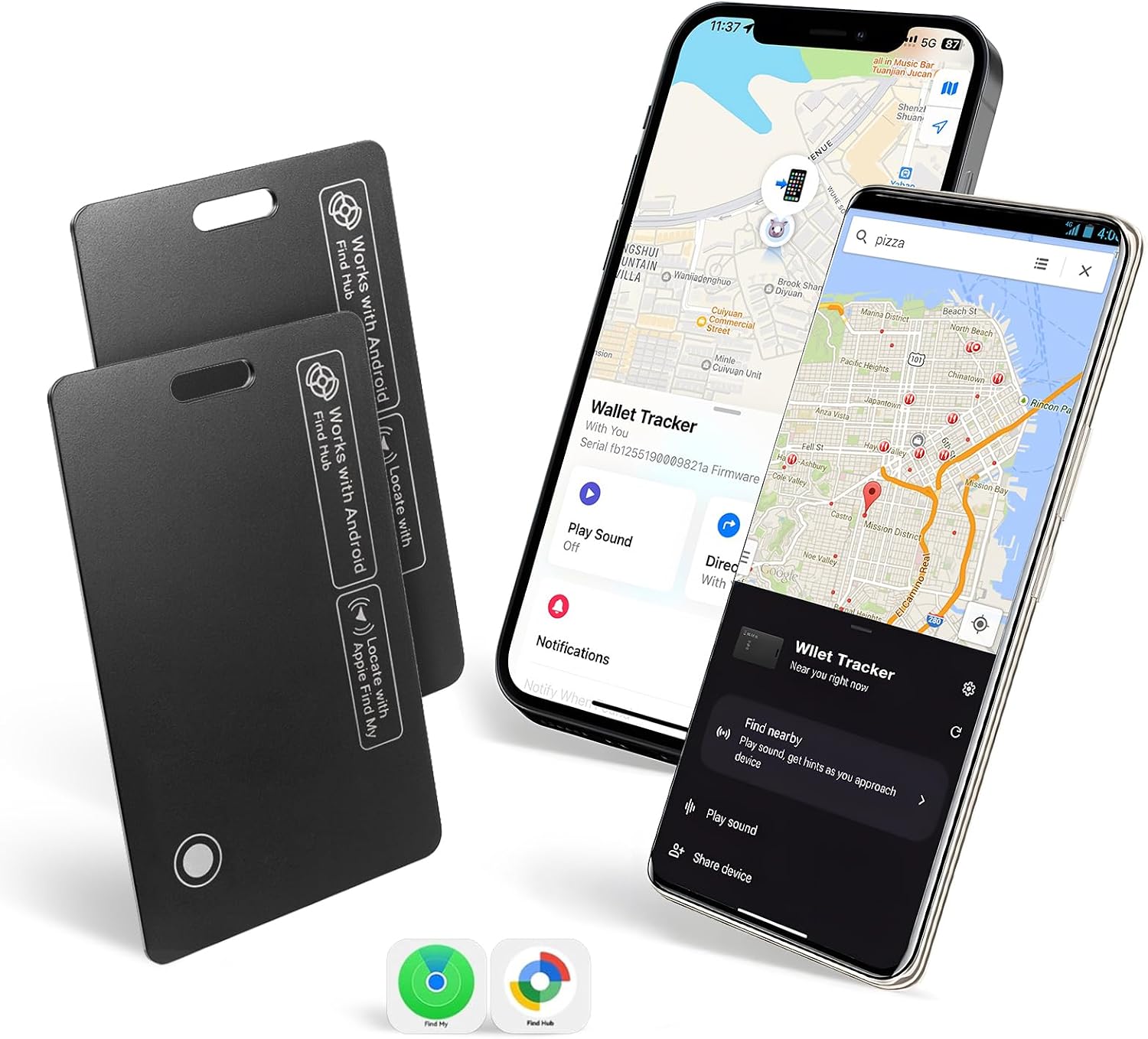 Dual-System Wallet Tracker Card, Works with Apple's Find My and Google ...