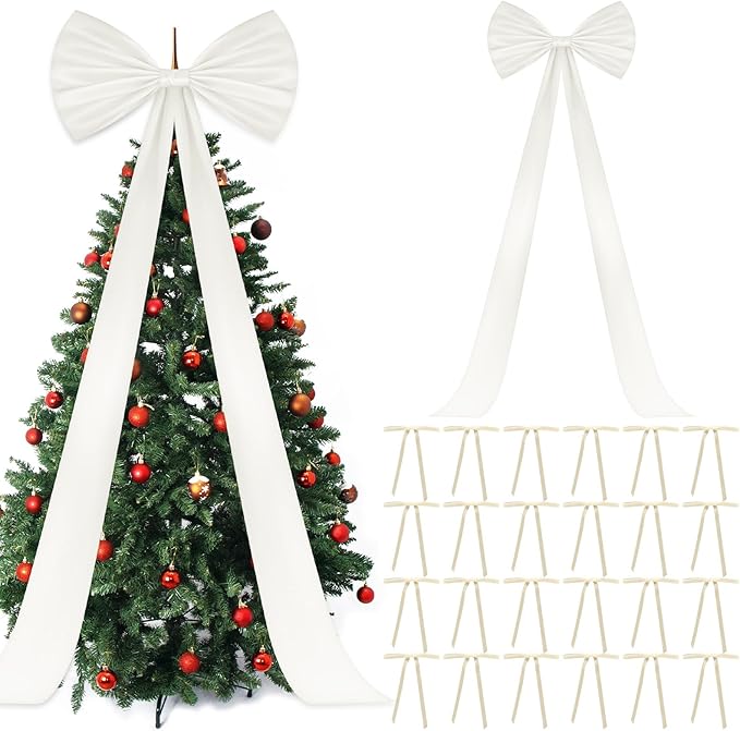 Amazon.com: Daifunli 71 x 20 Inch Giant White Bow Christmas Tree Topper ...