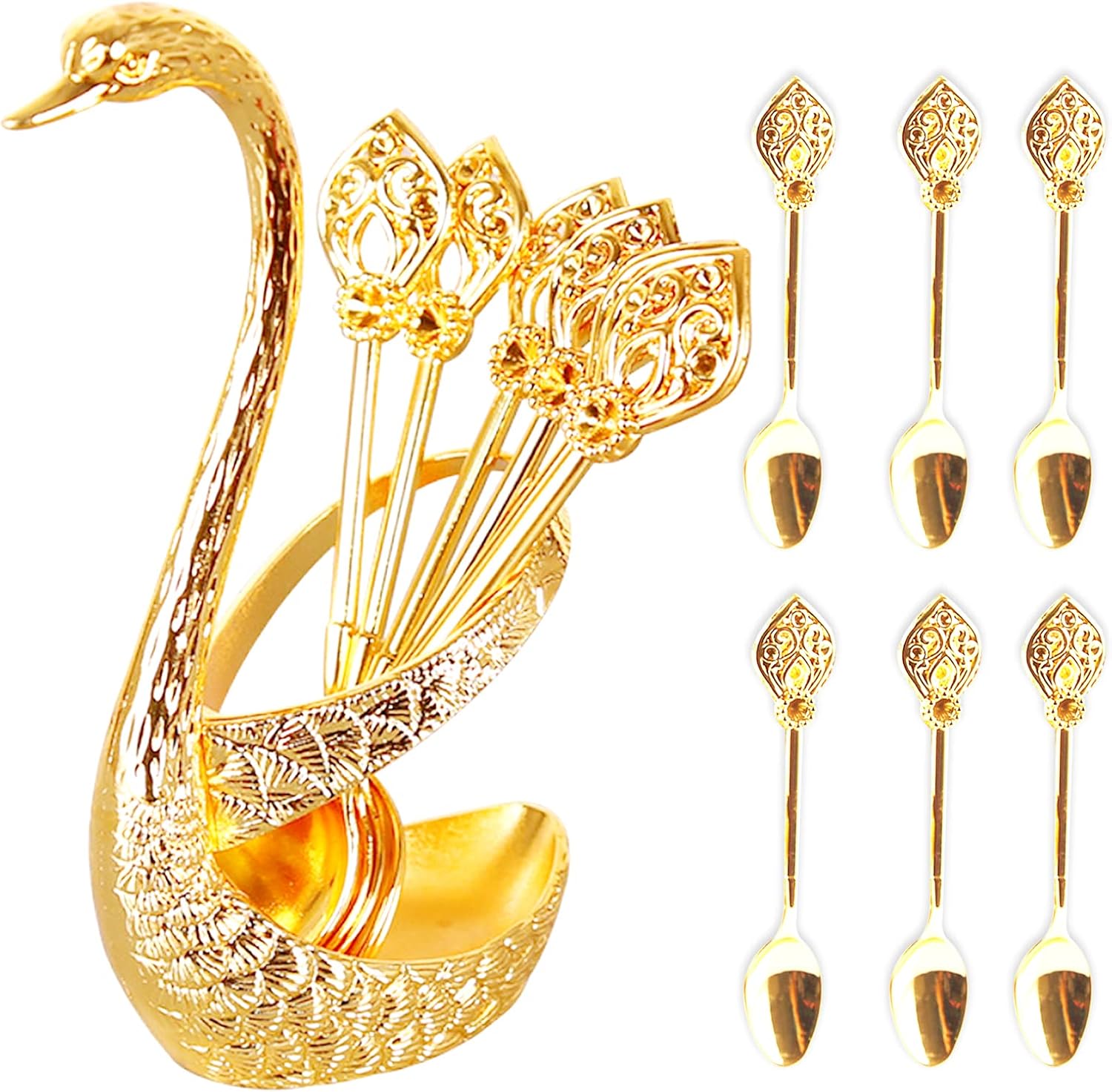 Amazon.com: Coffee Spoon Set with Swan Base Holder, Metal Swan Base ...