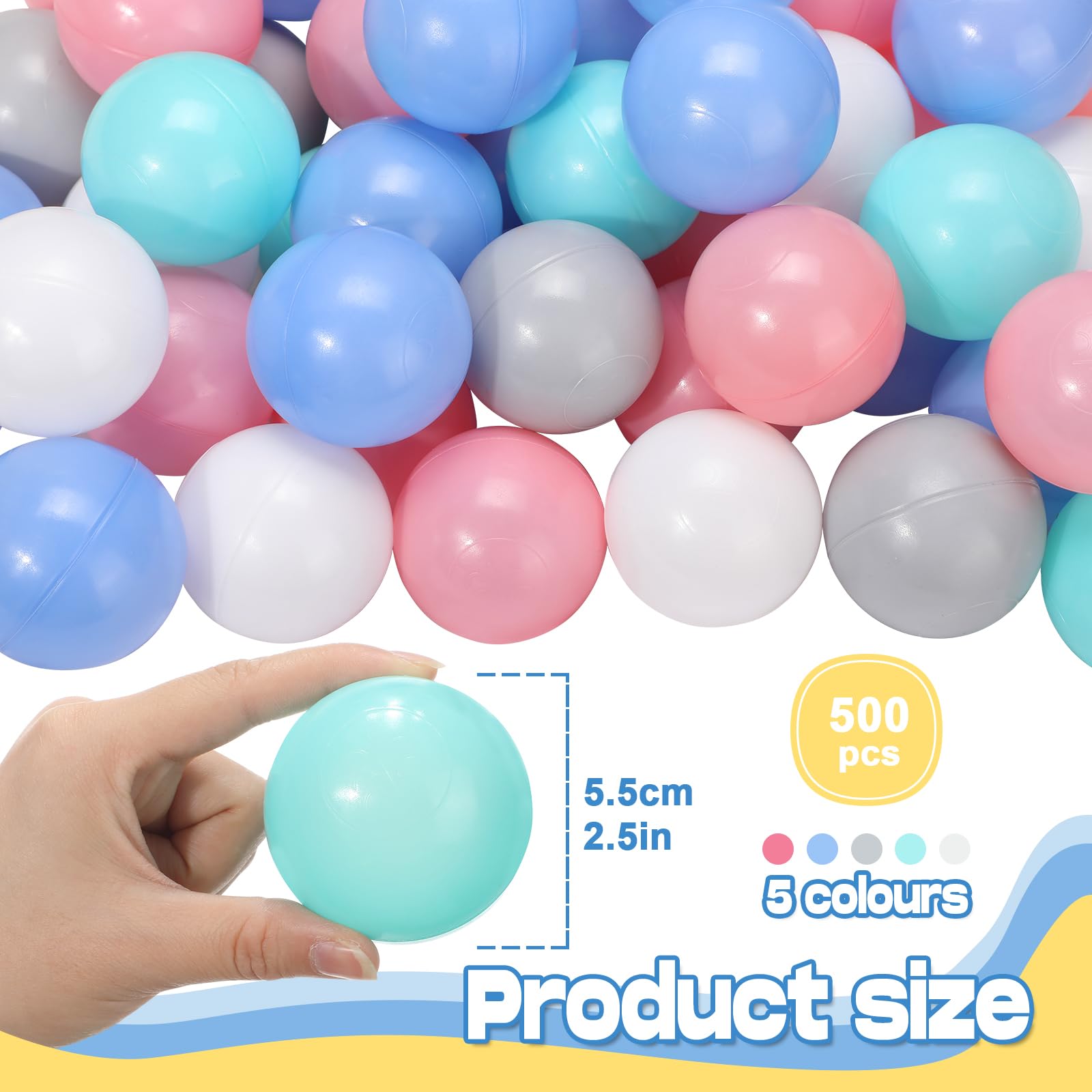 Lenwen 500 Pcs Soft Plastic Ball Pool Balls, 5 Macaron Colors Plastic ...