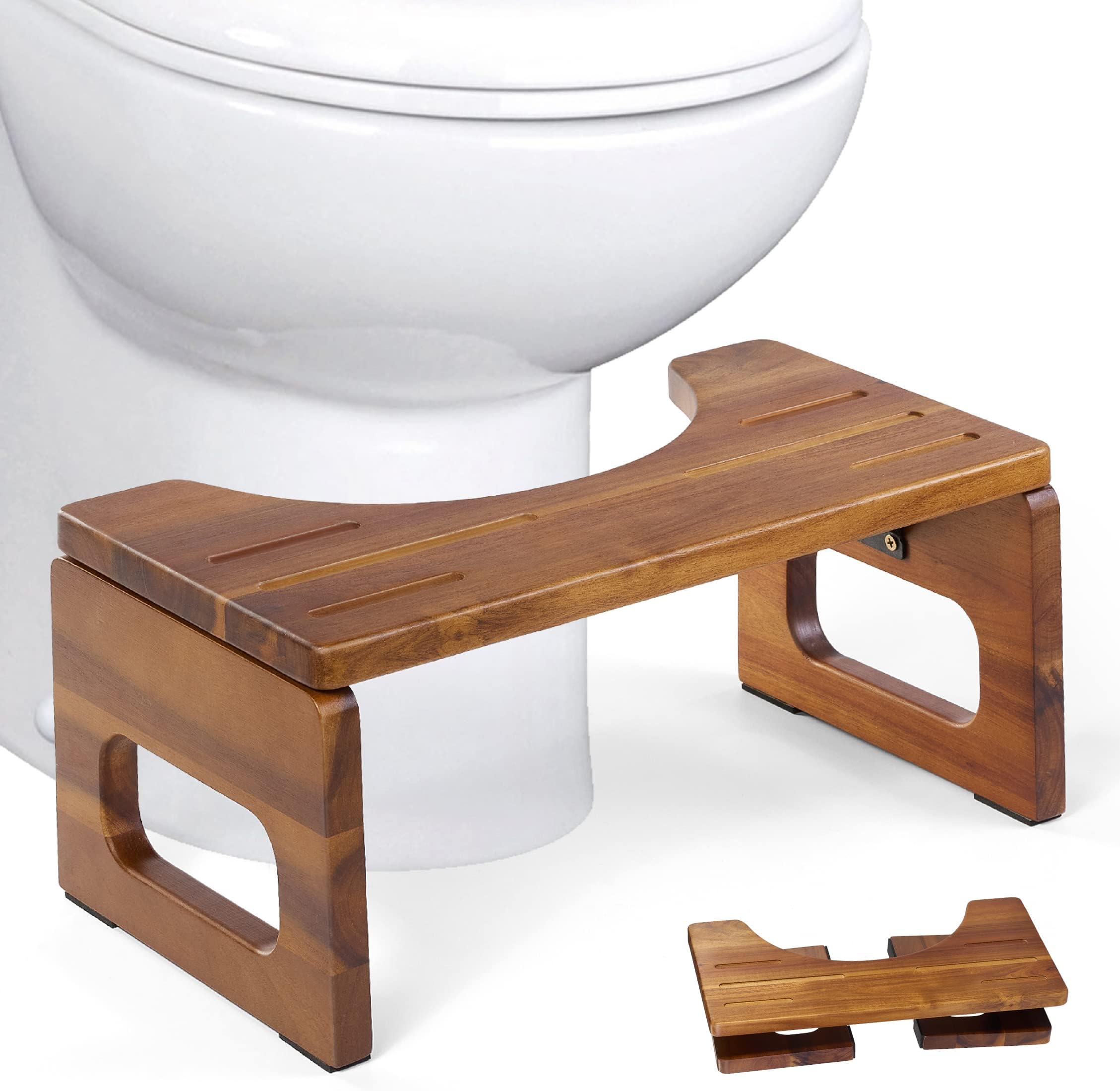 Amazon.com: BLUEWEST Foldable Toilet Stool, Acacia Wood Poop Stool for ...