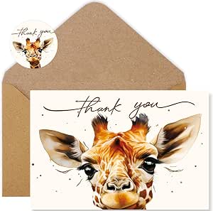 Whaline 36Pcs Giraffe Thank You Cards with Envelopes and Stickers Cute ...