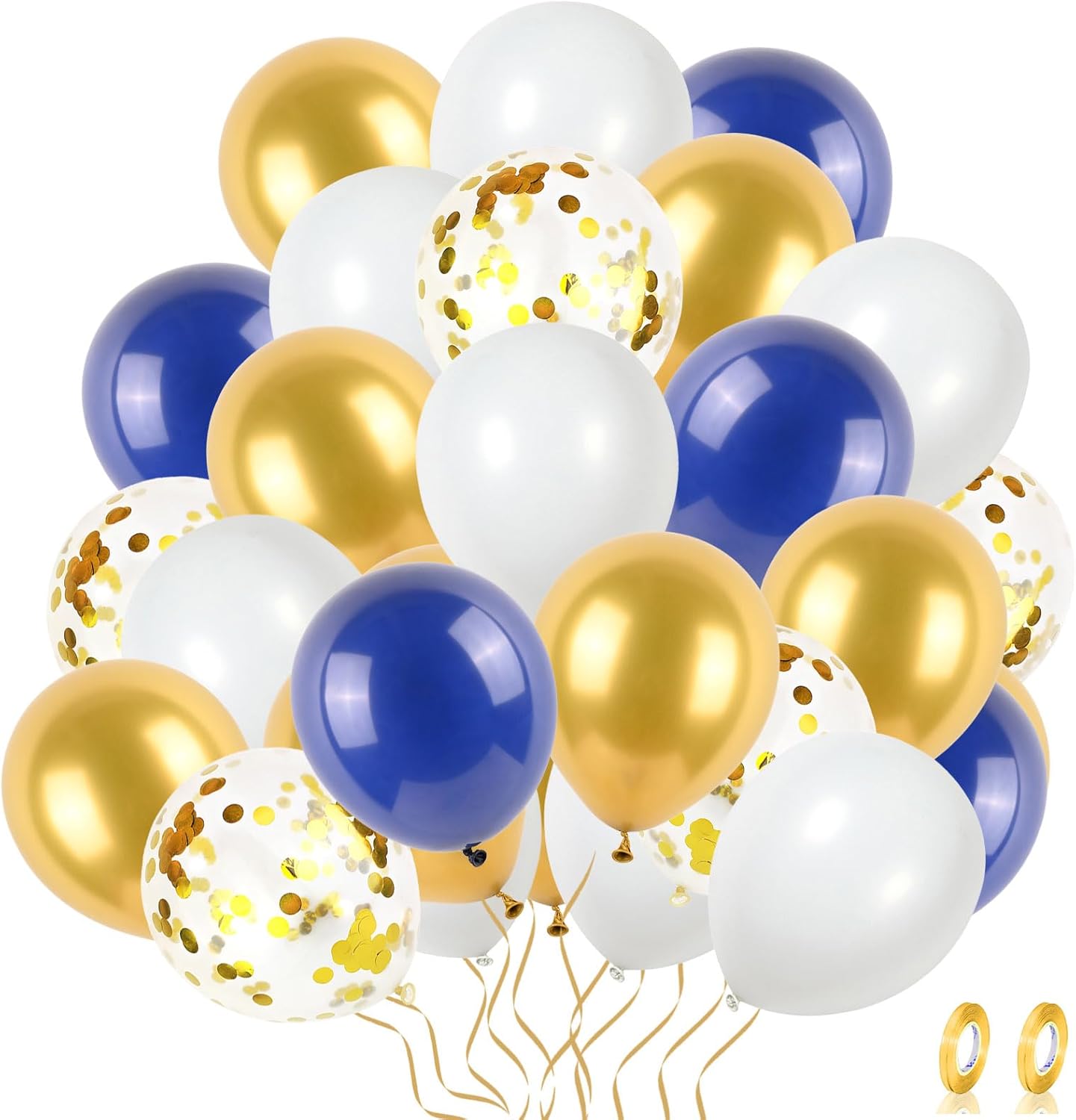 Amazon.com: Navy Blue Gold Balloons, 60PCS 12Inch Navy Blue Metallic Gold White Balloons with ...