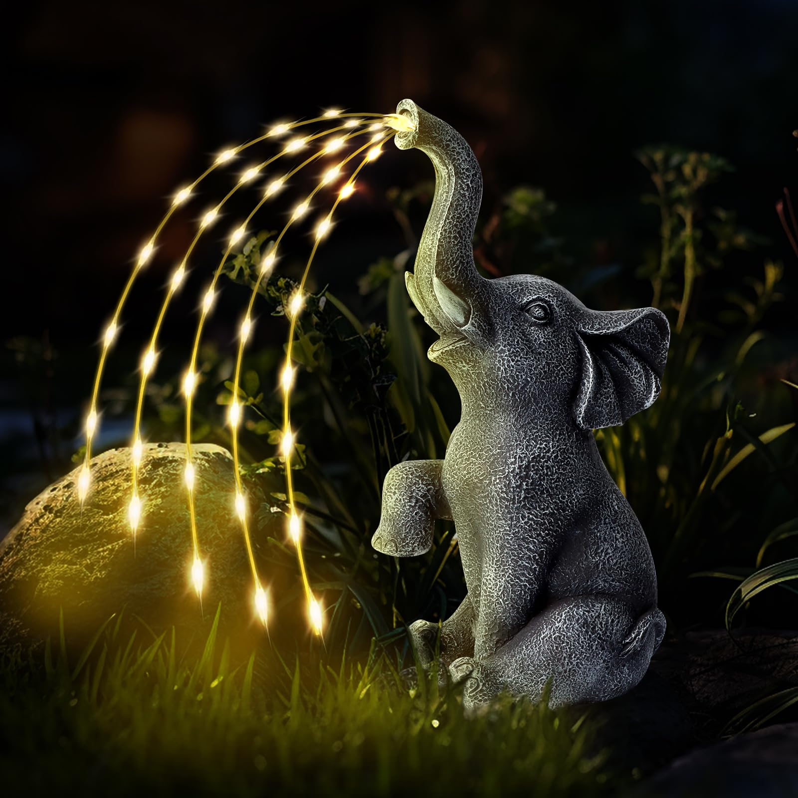 Elephant Garden Ornaments with Solar Lights, Solar Powered Elephant ...