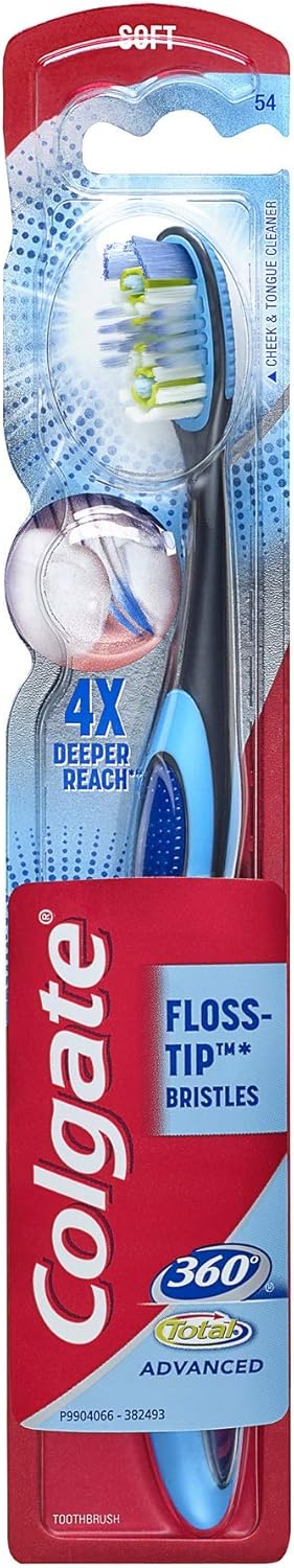 Colgate 360 Total Advanced Floss-Tip Bristle Toothbrush, Full Head Soft ...