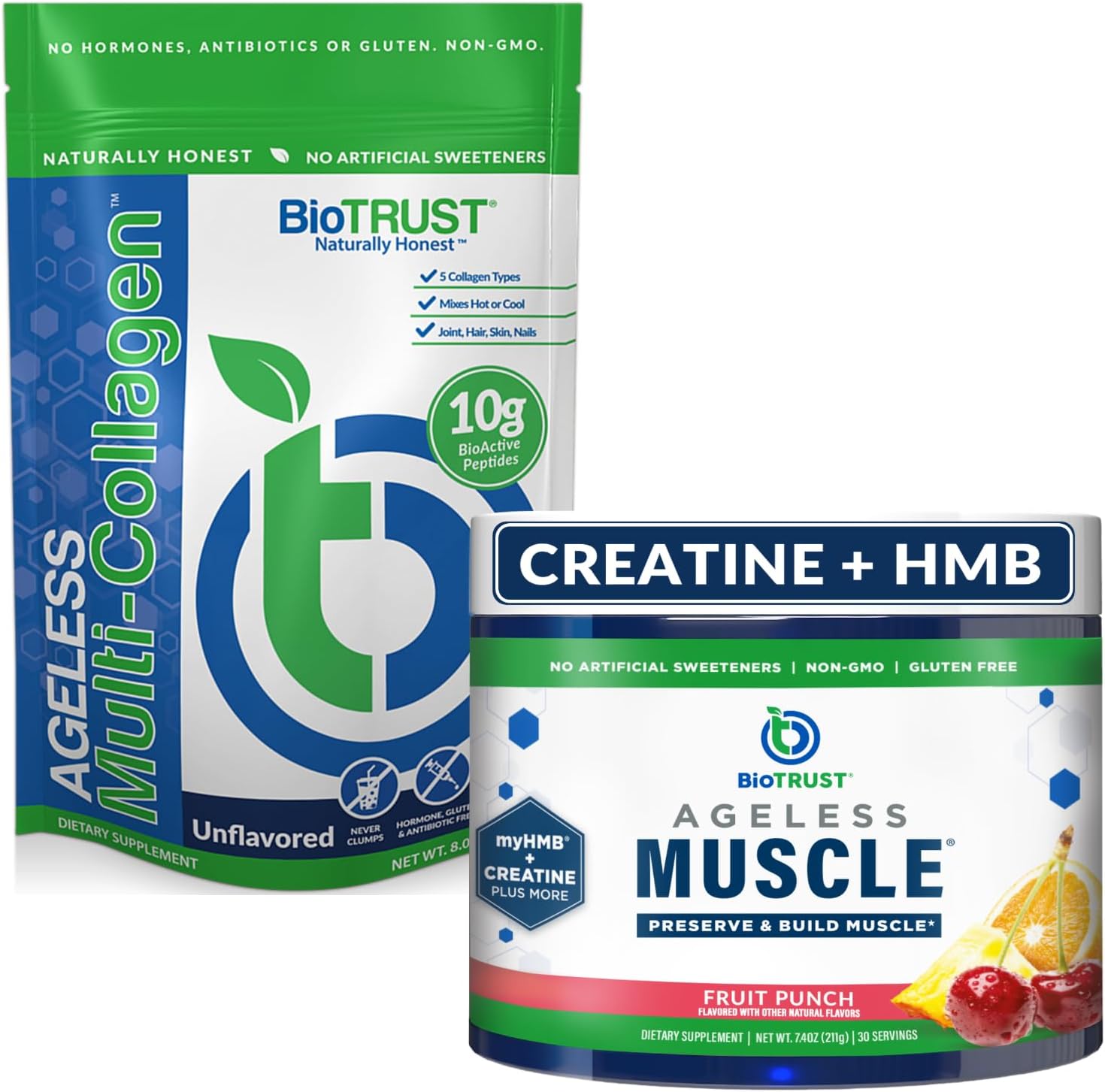 Amazon.com: BioTrust Ageless Muscle (Fruit Punch) and Multi Collagen ...
