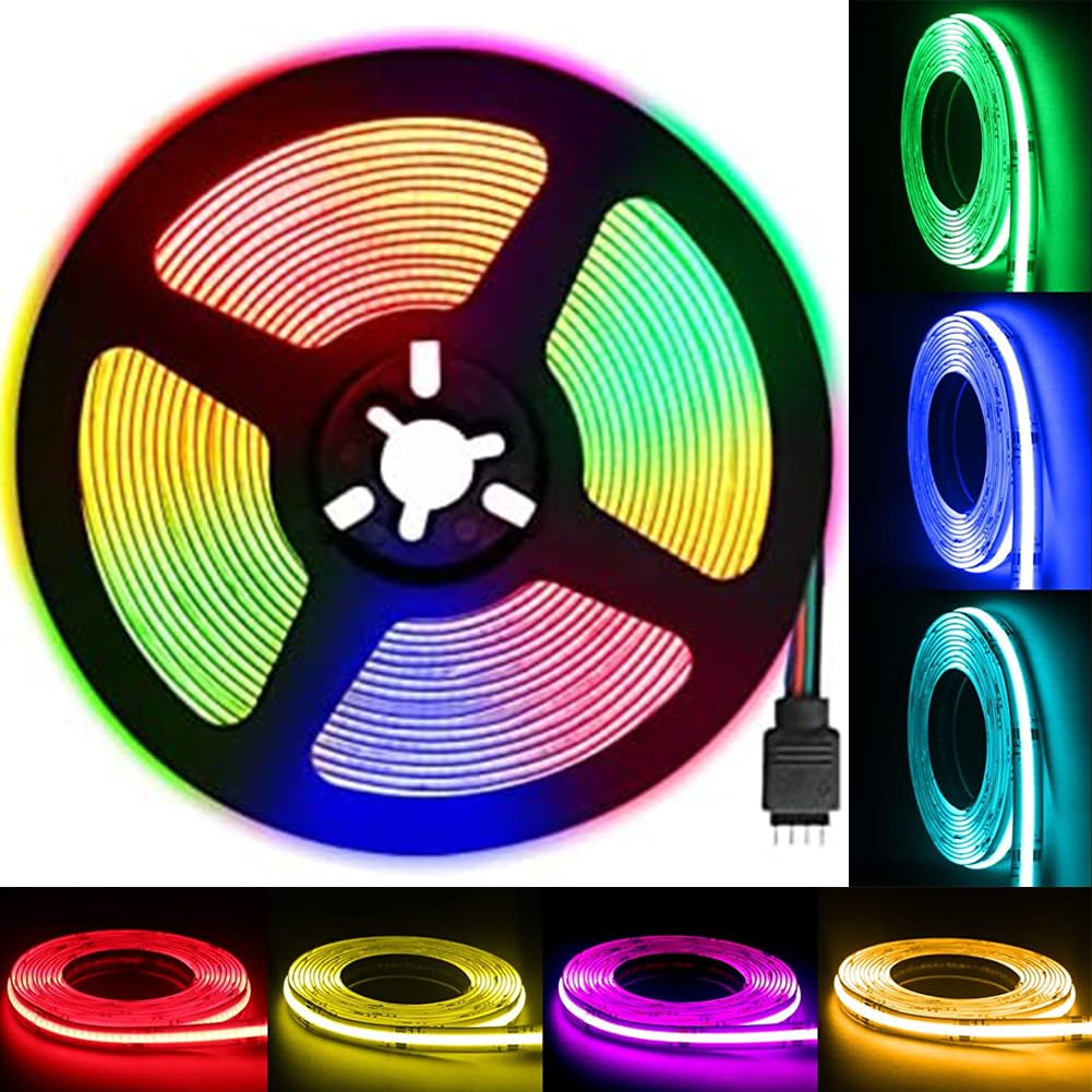 Flexible RGB COB LED Strip Lights,12V 16.4ft/5m, Multicolor Light ...