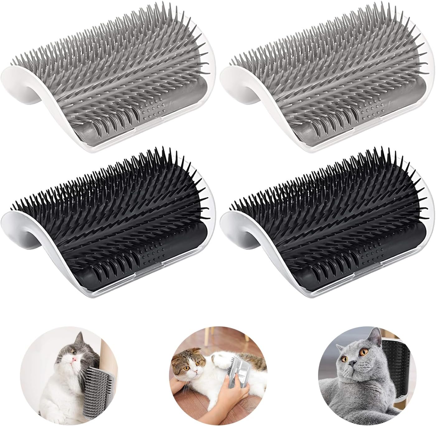 Cat Self-Groomer,FUNCYboo 4-Pack Cat Corner Scratching Brush, Cat Use ...
