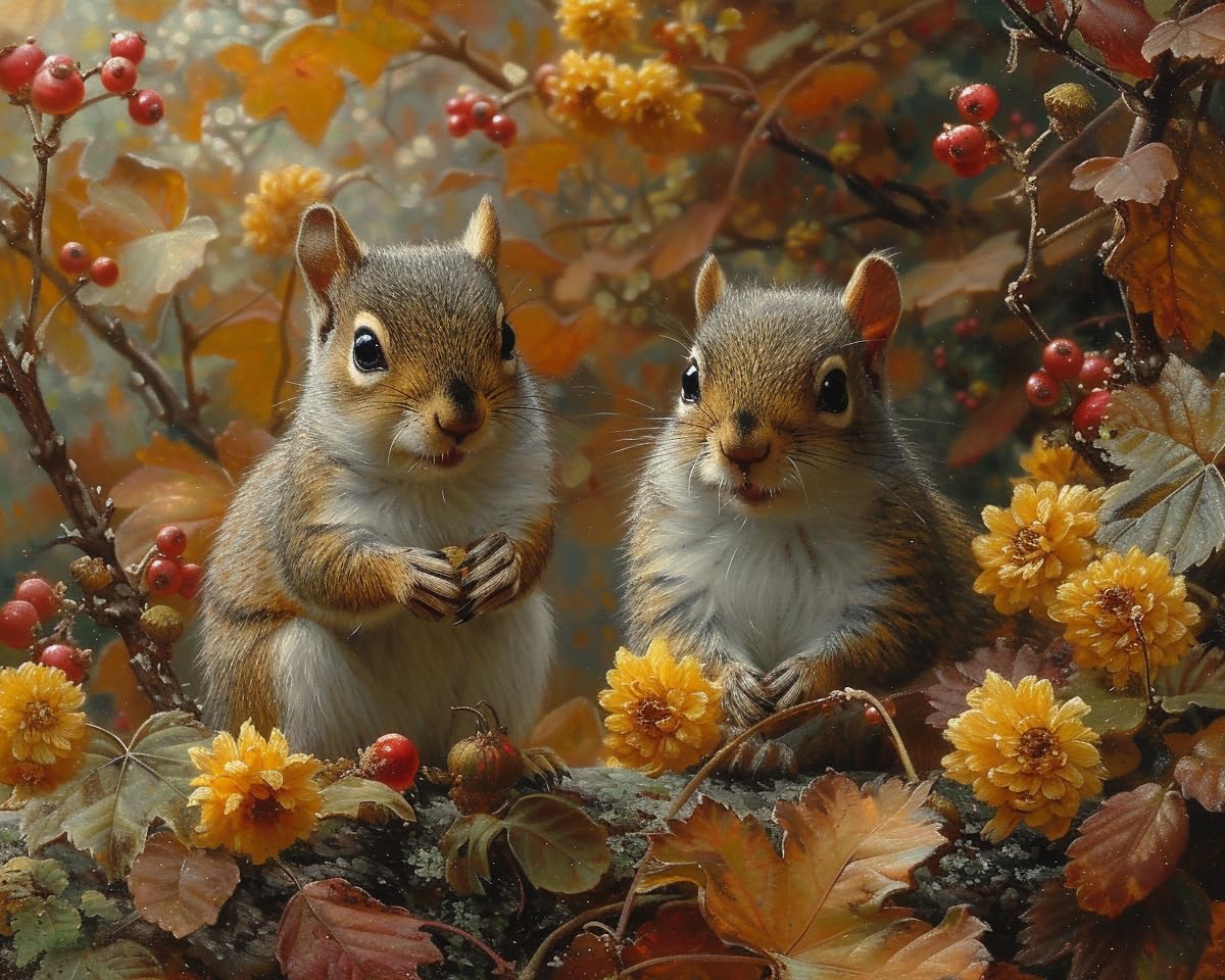 Amazon.com: Paint by Numbers, Playful Squirrels in Autumn, Adult Crafts ...
