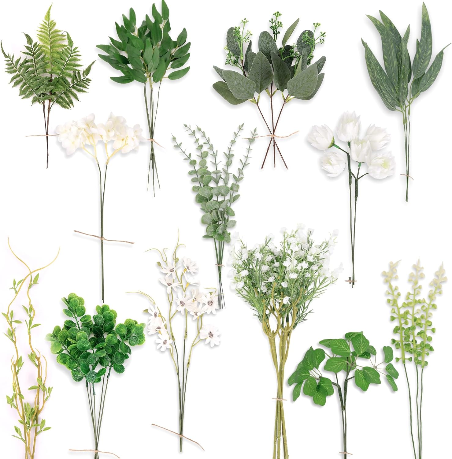 Amazon.com: CEWOR Artificial Greenery Stems Box Set 45pcs with 13 Kinds ...